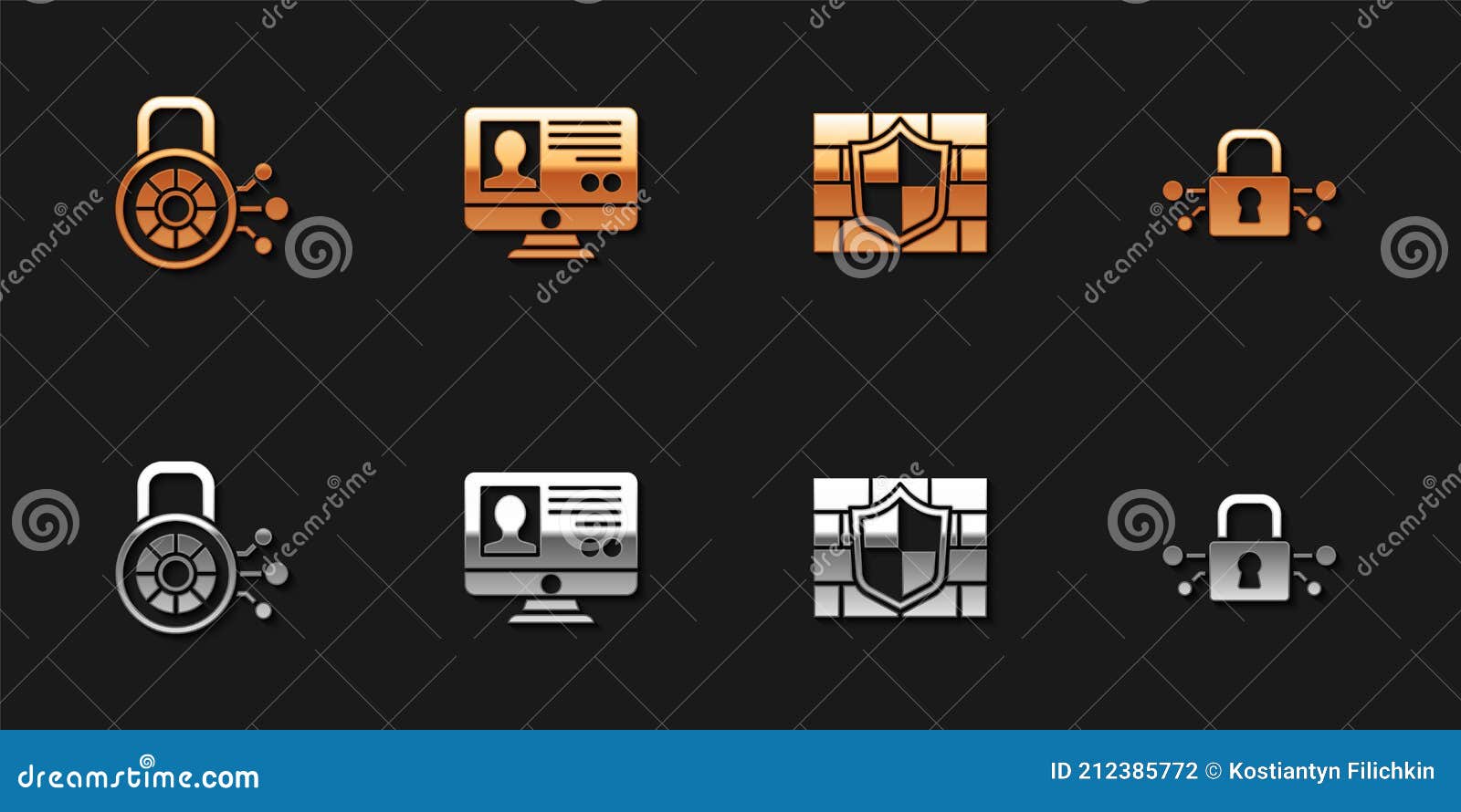 Set Cyber Security Create Account Screen Shield With Brick Wall And