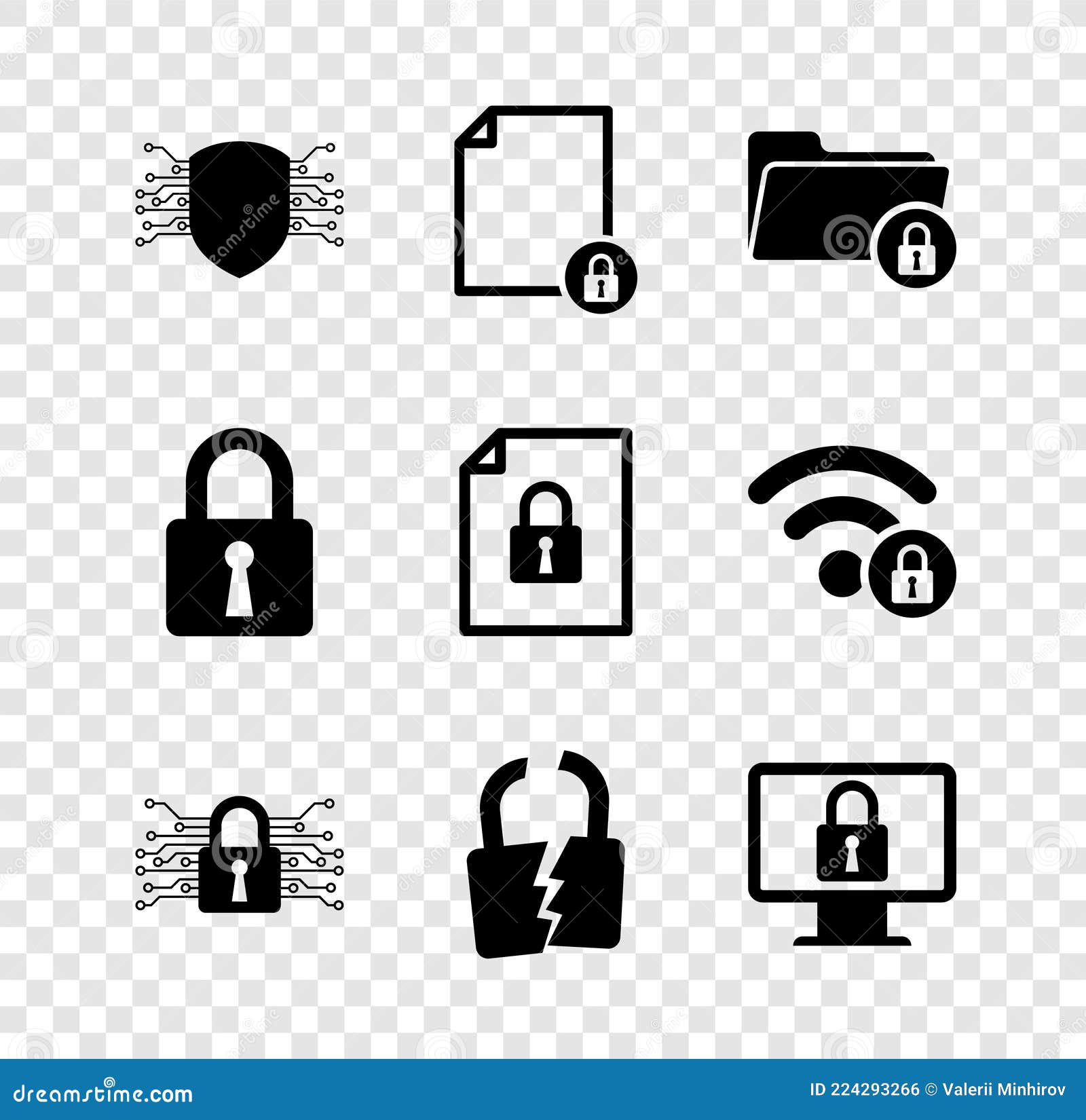 Set Cyber Security, Document and Lock, Folder, , Broken or Cracked and ...