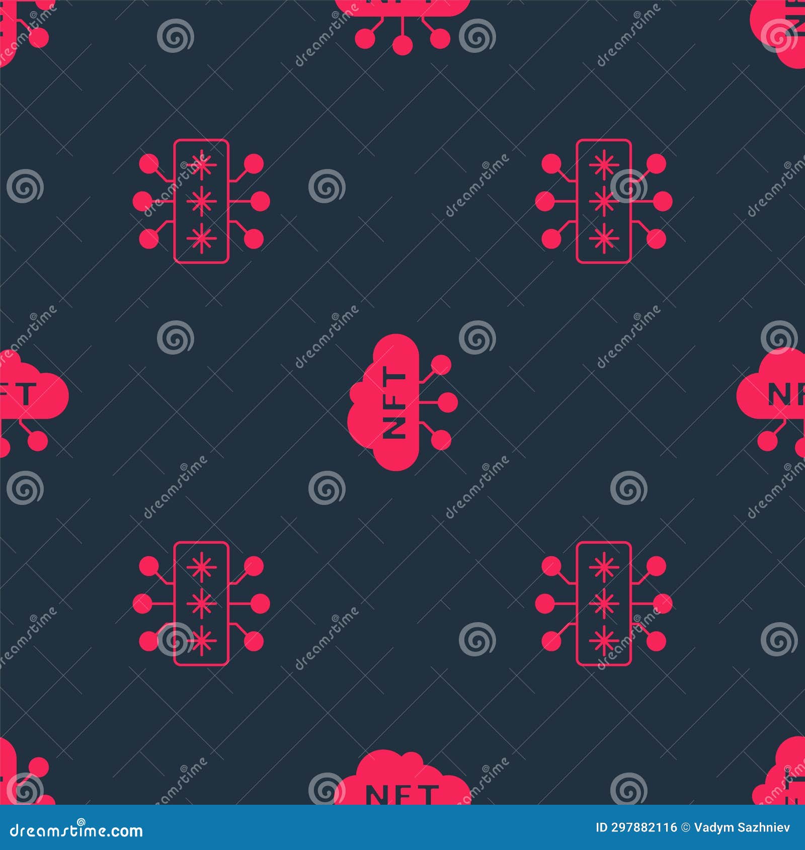 Set Cyber Security and NFT Cloud on Seamless Pattern. Vector Stock ...