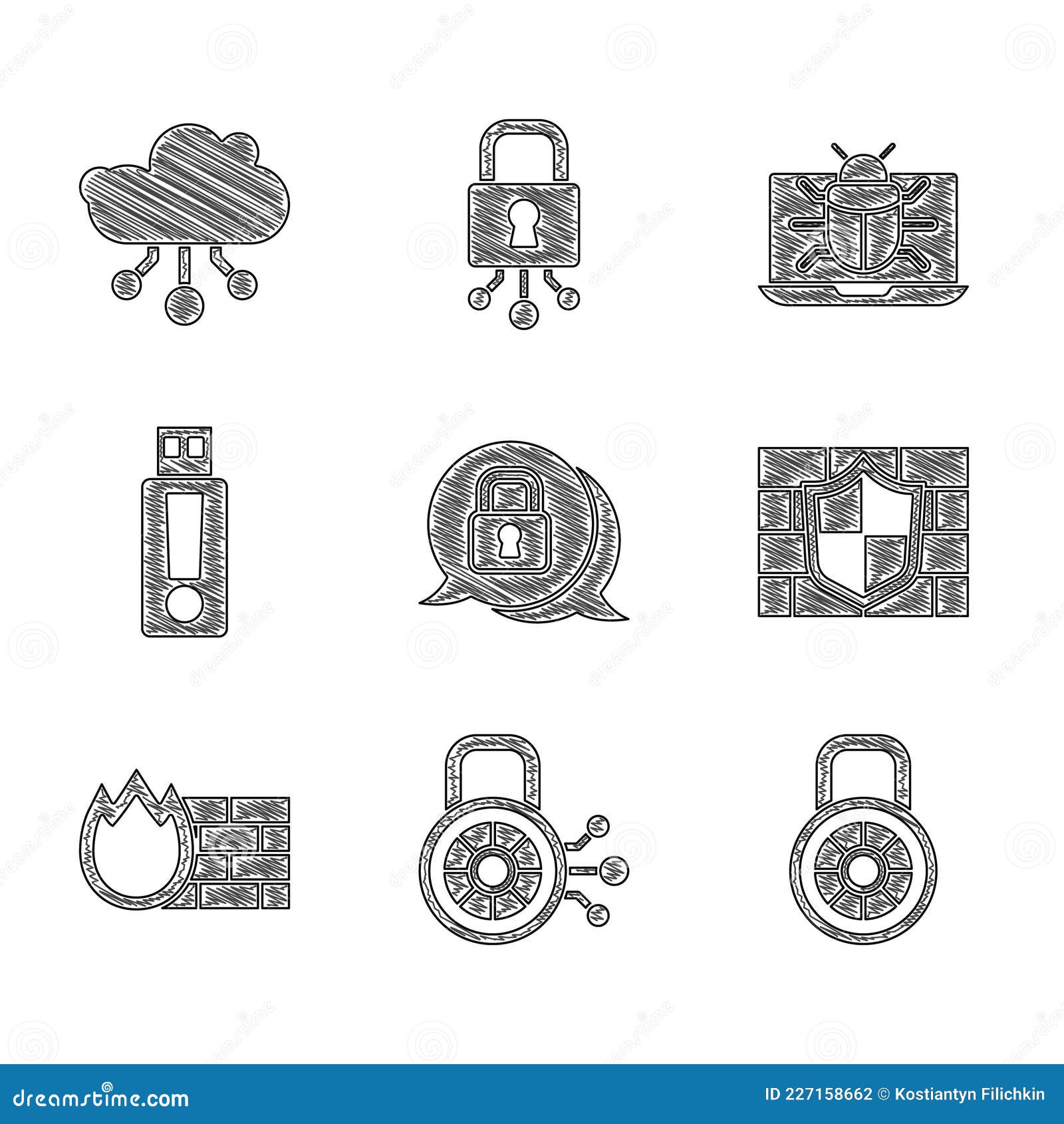Set Cyber Security Safe Combination Lock Shield With Brick Wall