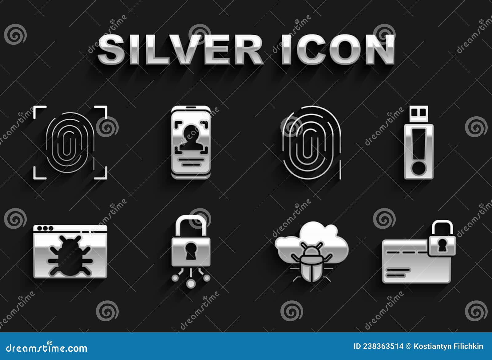 Set Cyber Security, USB Flash Drive, Credit Card with Lock, System Bug ...