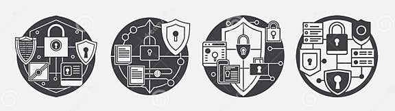 In Set Cybersecurity Data Privacy Icons, Secure Safe Computer Digital ...