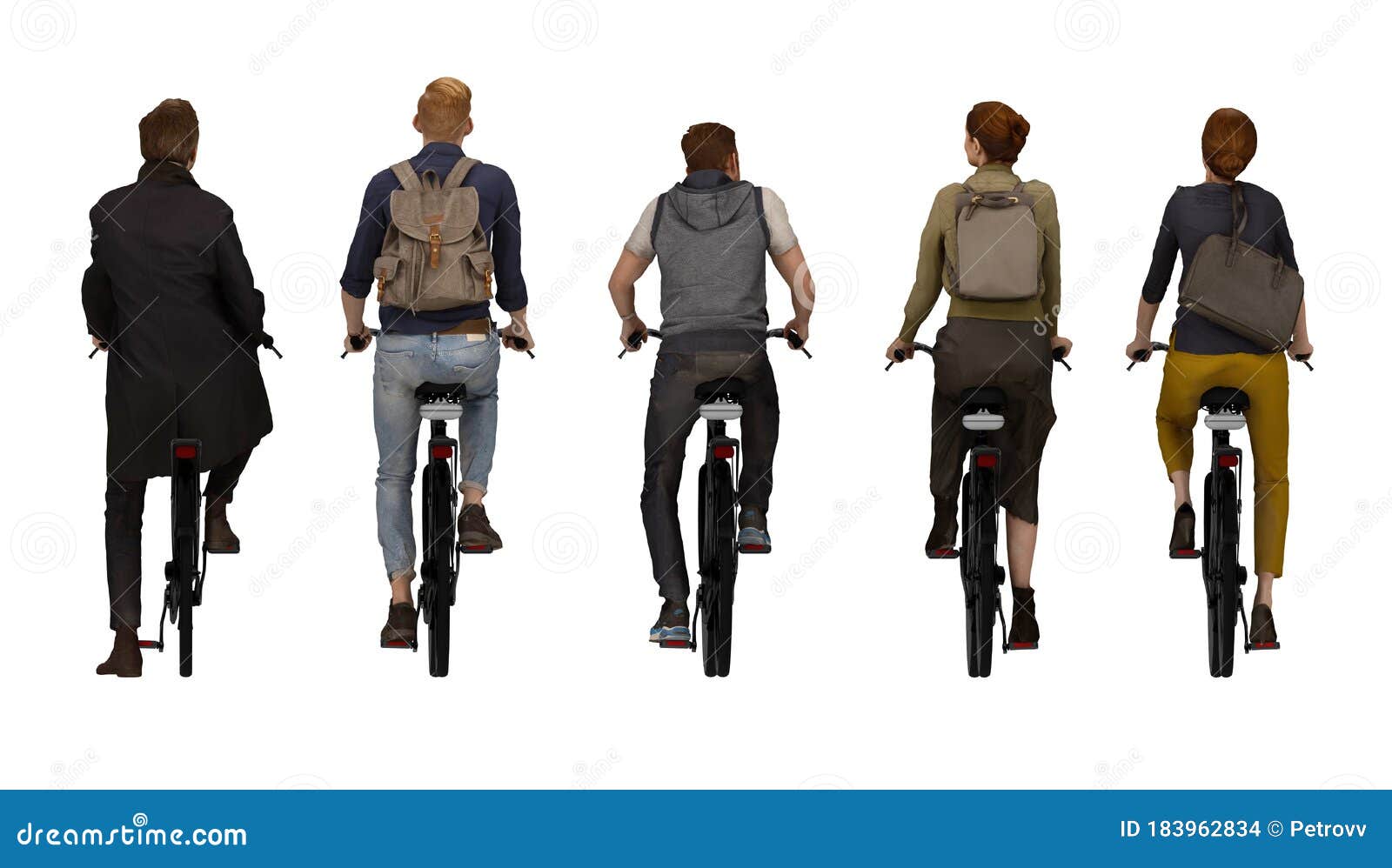 Set Cyclists Back View Isolated on White Stock Illustration ...