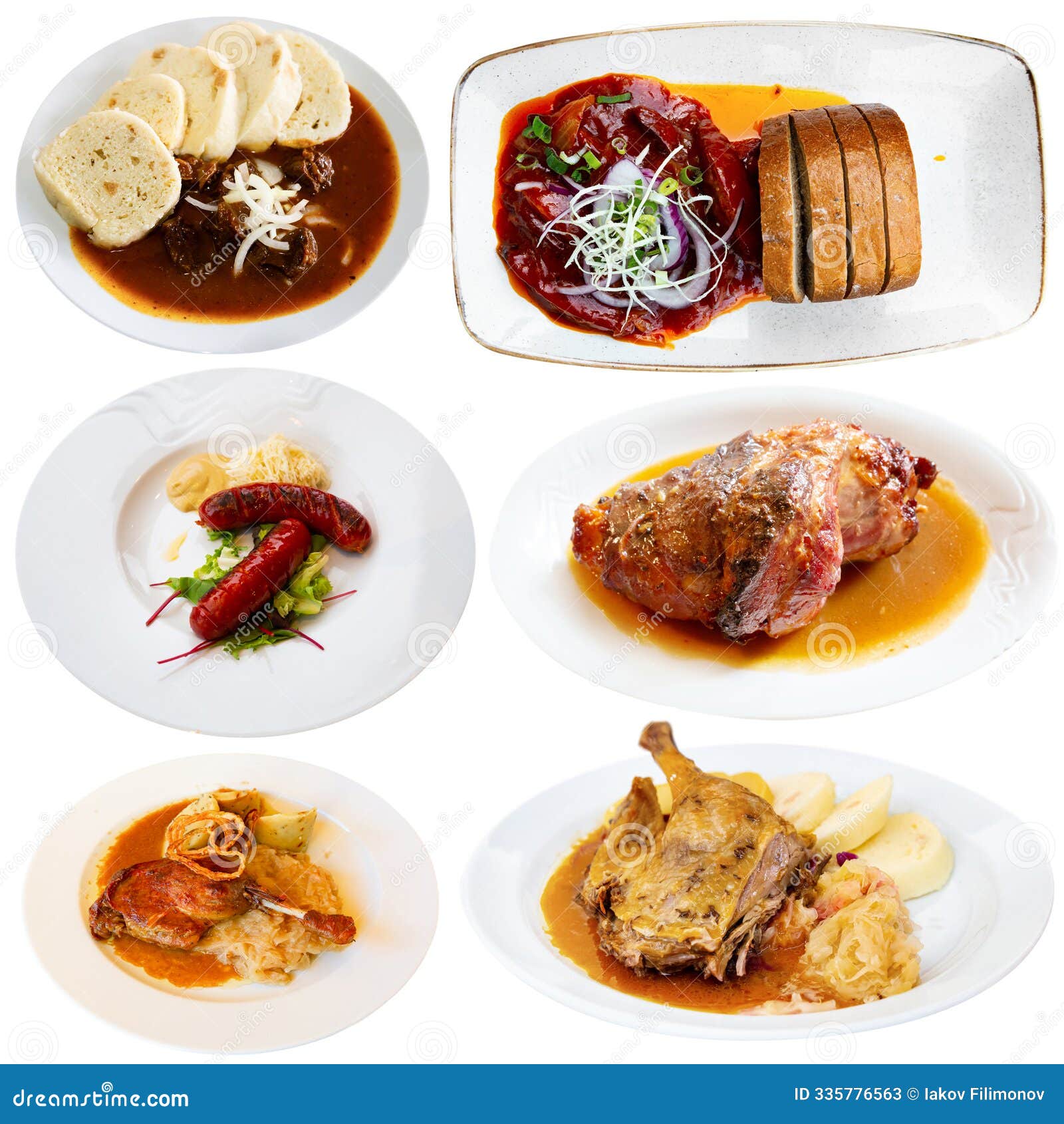 Set of Czech Cuisine Dishes at Plates Isolated on White Stock Image ...