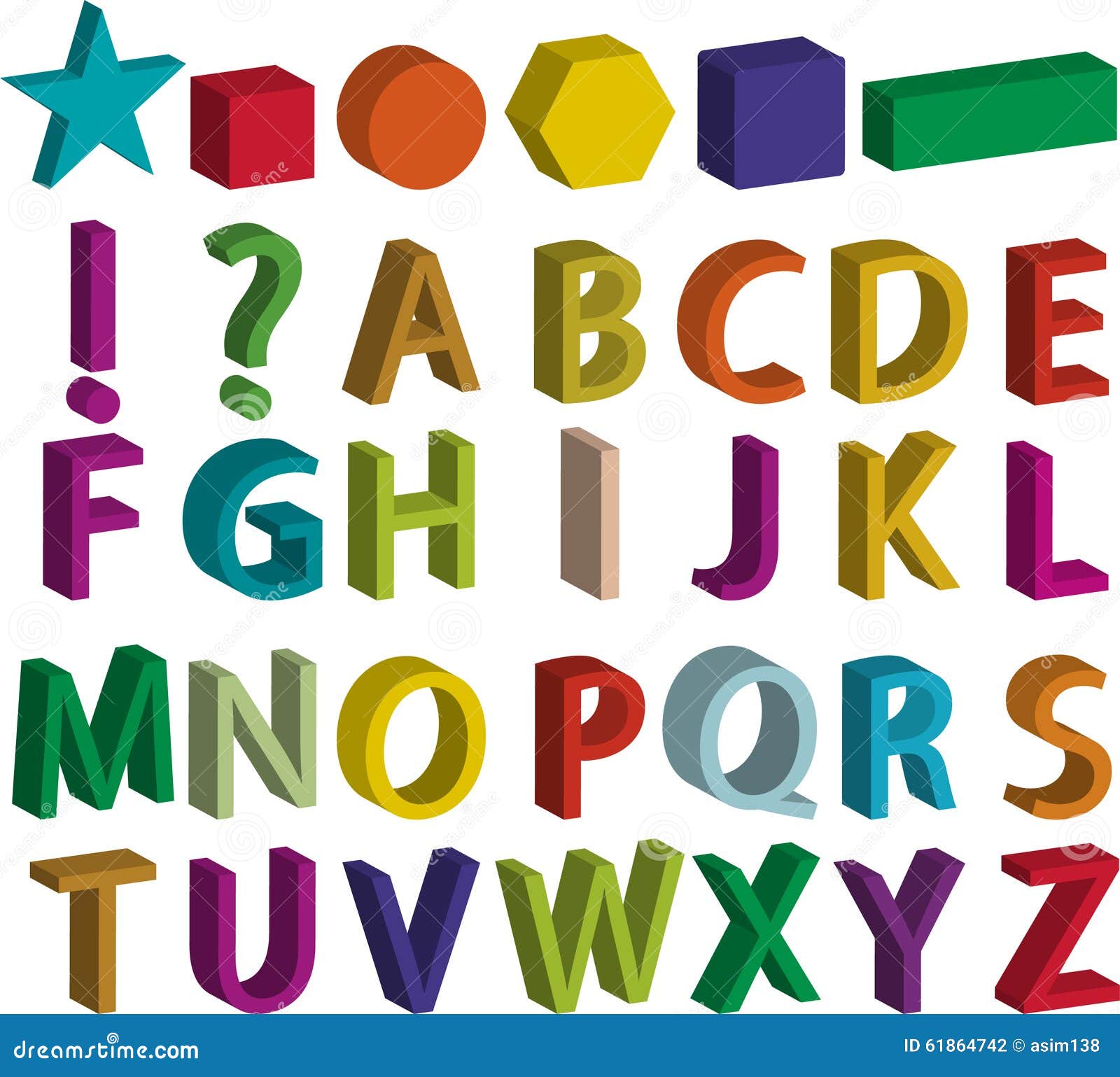 Set Of 3d Alphabet Letters Basic Shapes And Punctuation Marks Stock Vector Illustration Of