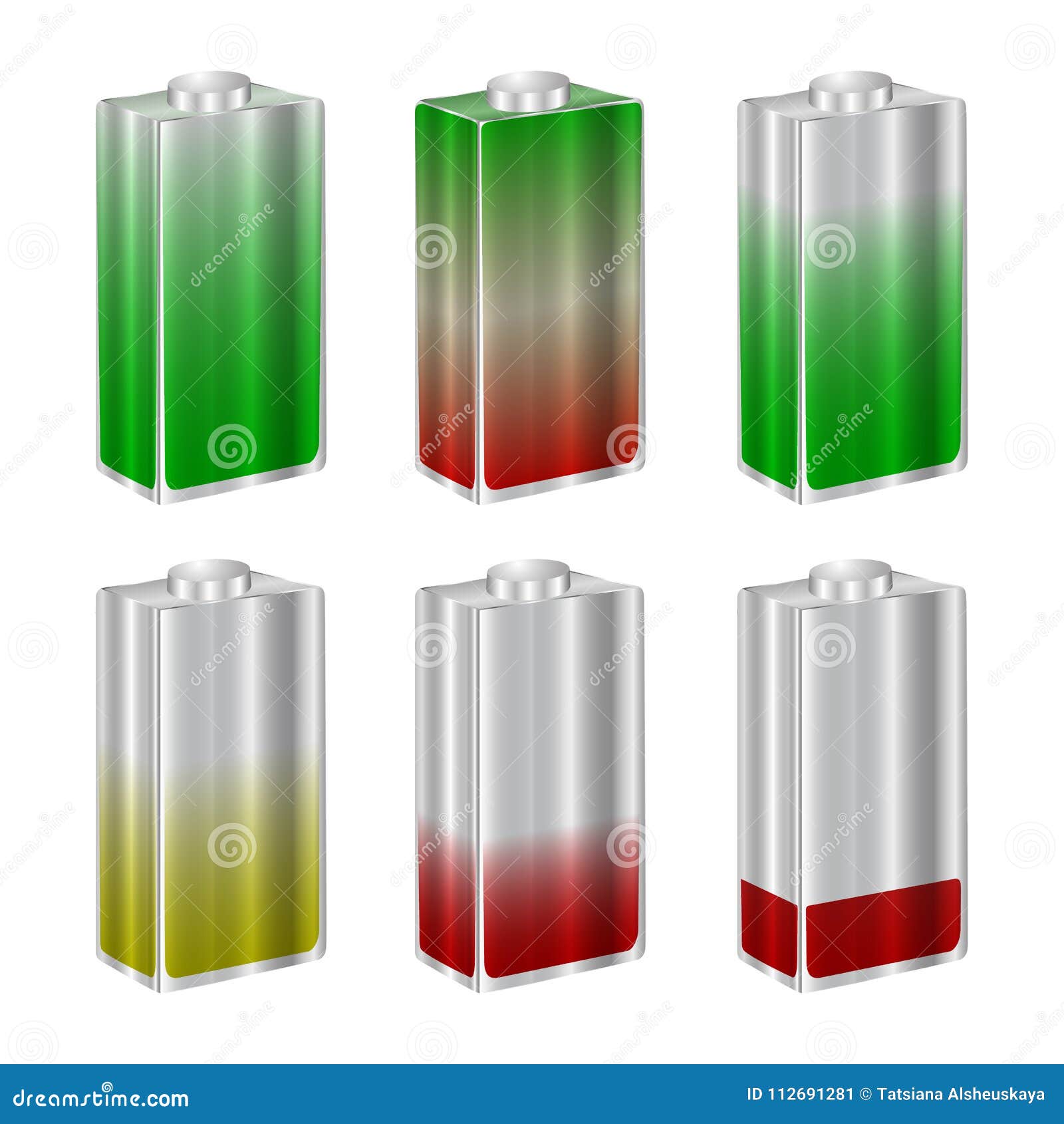 Set of 3d Batteries. Vector Illustration Isolated on White Background ...