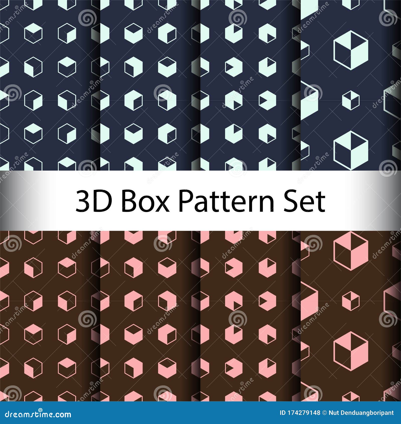 Set of 3D Box Seamless Pattern Background Stock Vector - Illustration ...