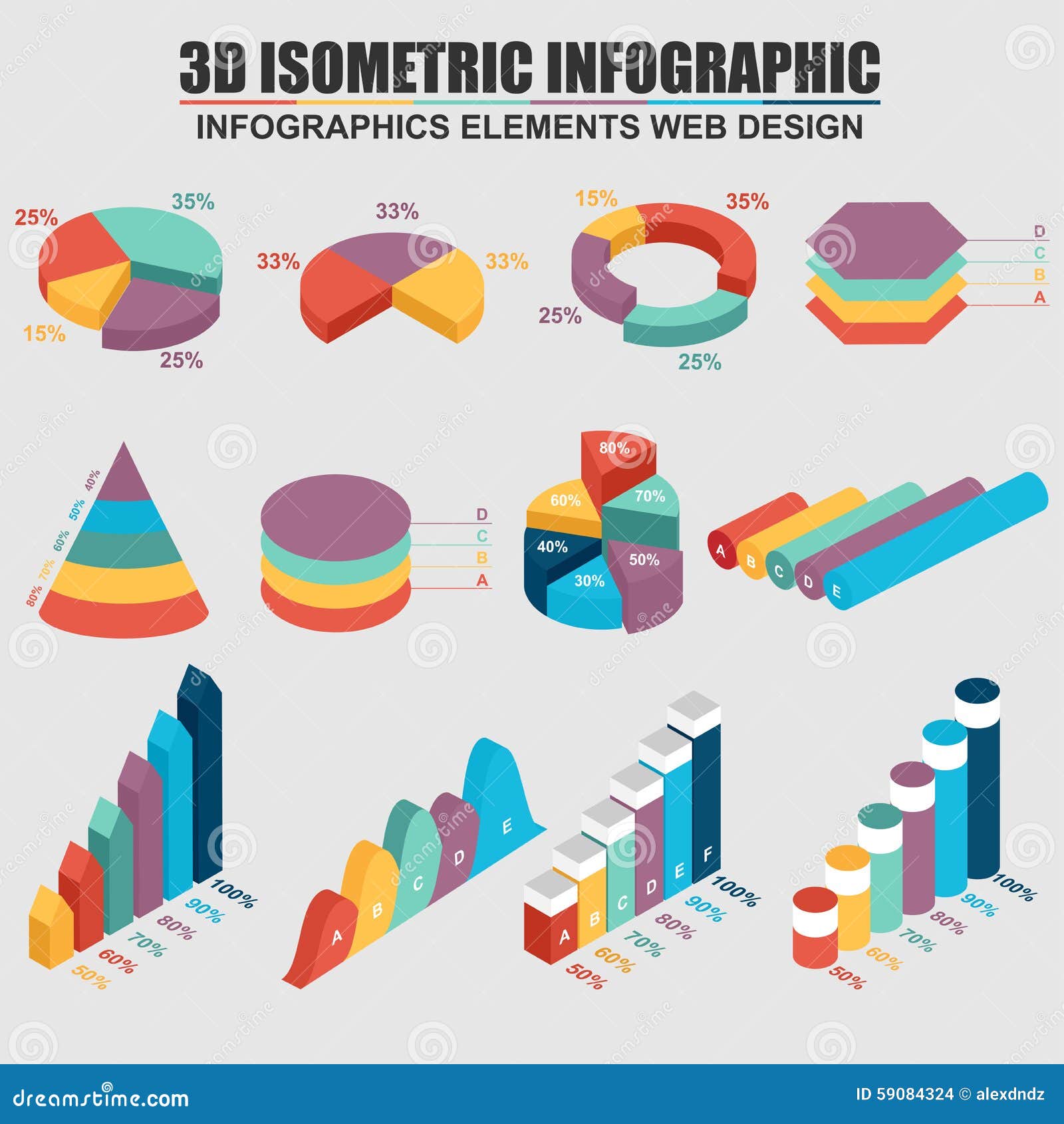 Set of 3D Business Isometric Infographics Stock Vector - Illustration ...