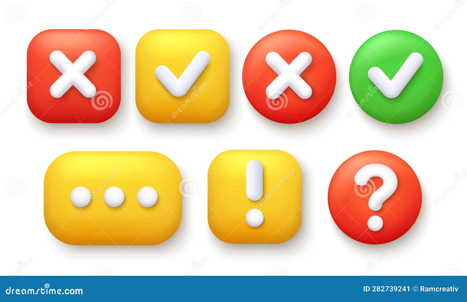 Set of 3D Buttons, Sign of Acceptance, Refusal, Exclamation, Question ...