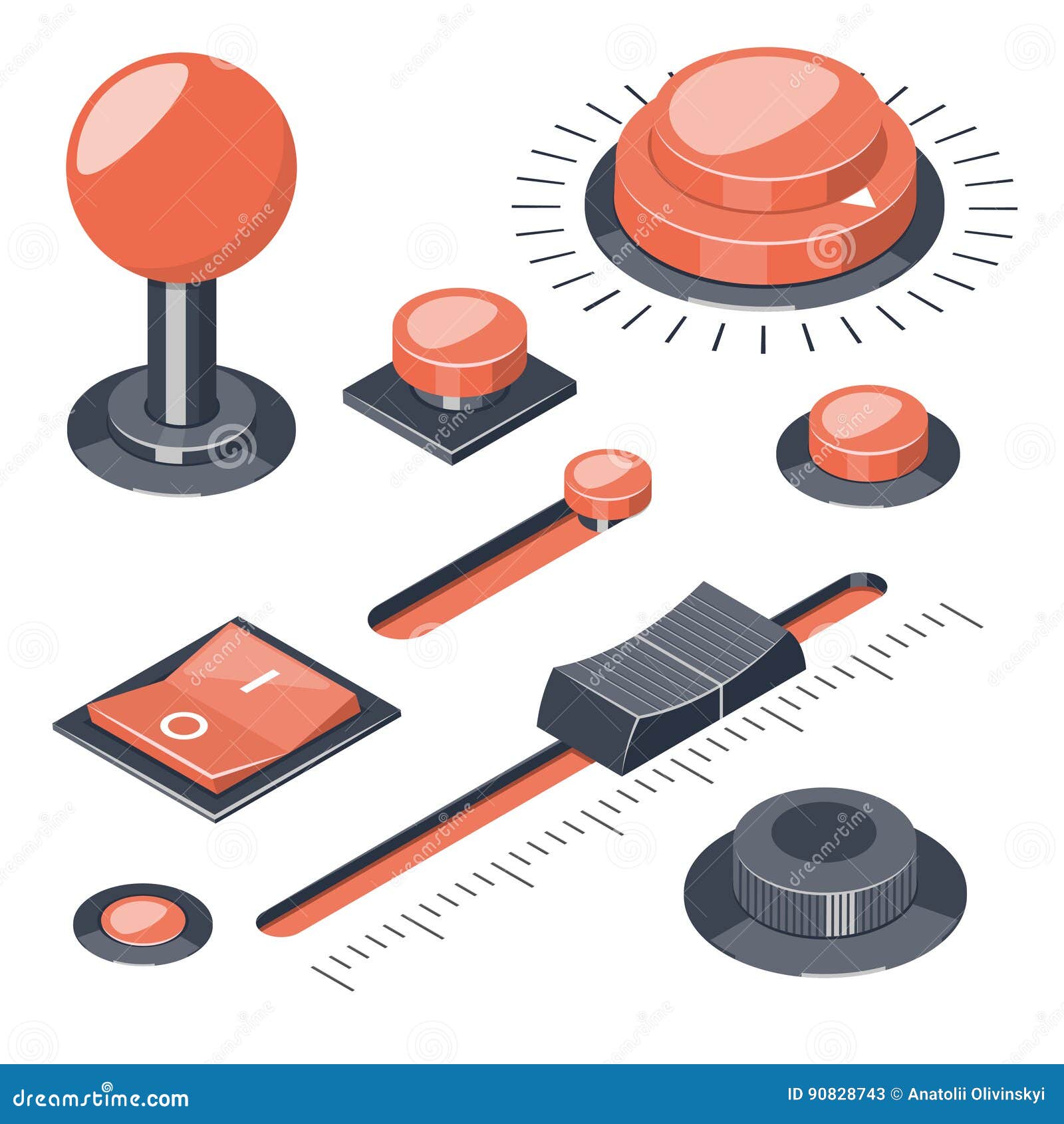 Set Of 3D Buttons Switches Regulators Cartoon Vector | CartoonDealer ...