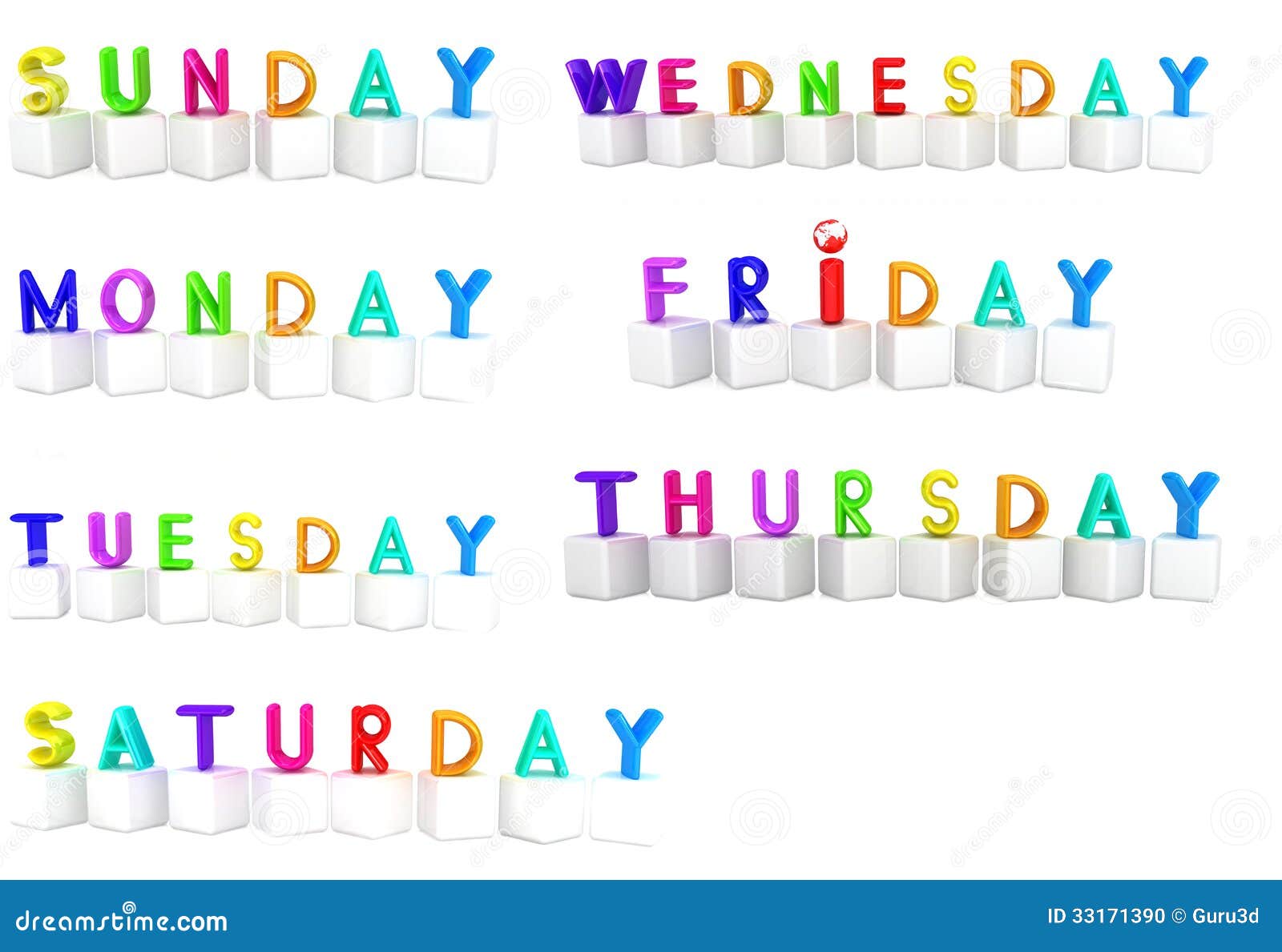 Set of 3d Colorful Cubes with White Letters - Days of the Week Stock ...