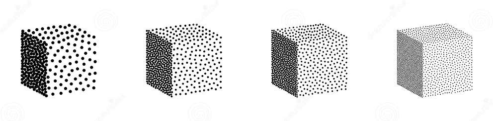 Set of 3D Cubes in Halftone Dotwork Style. Vector Illustration Stock ...