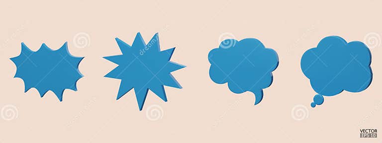 Set of 3D Cute Blue Speech Bubble Icons Isolated on Beige Background ...