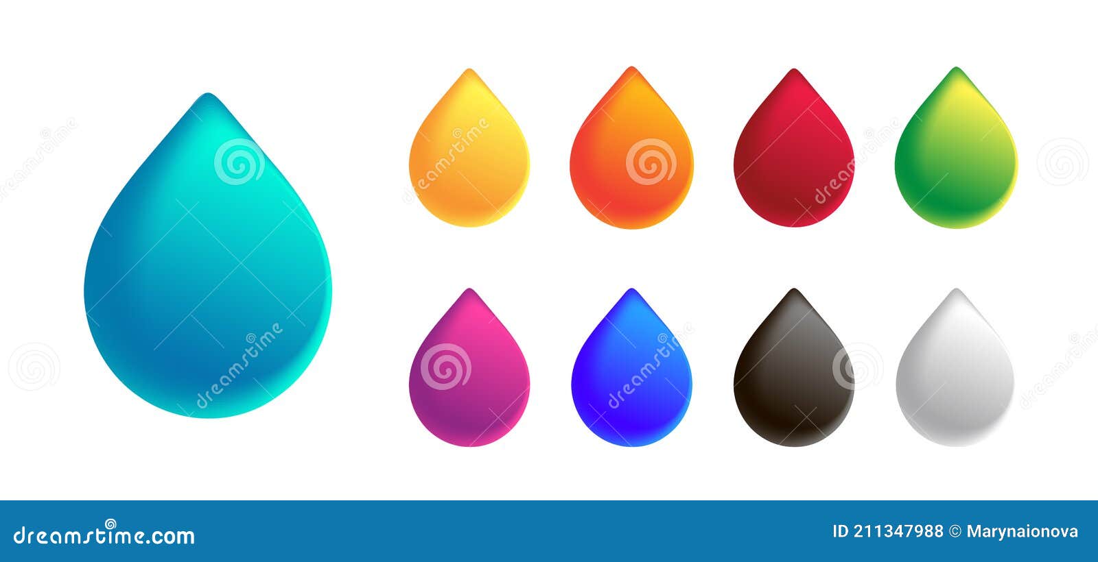 Set of 3d Drops in Different Colors, Paint Samples Volume Droplets ...