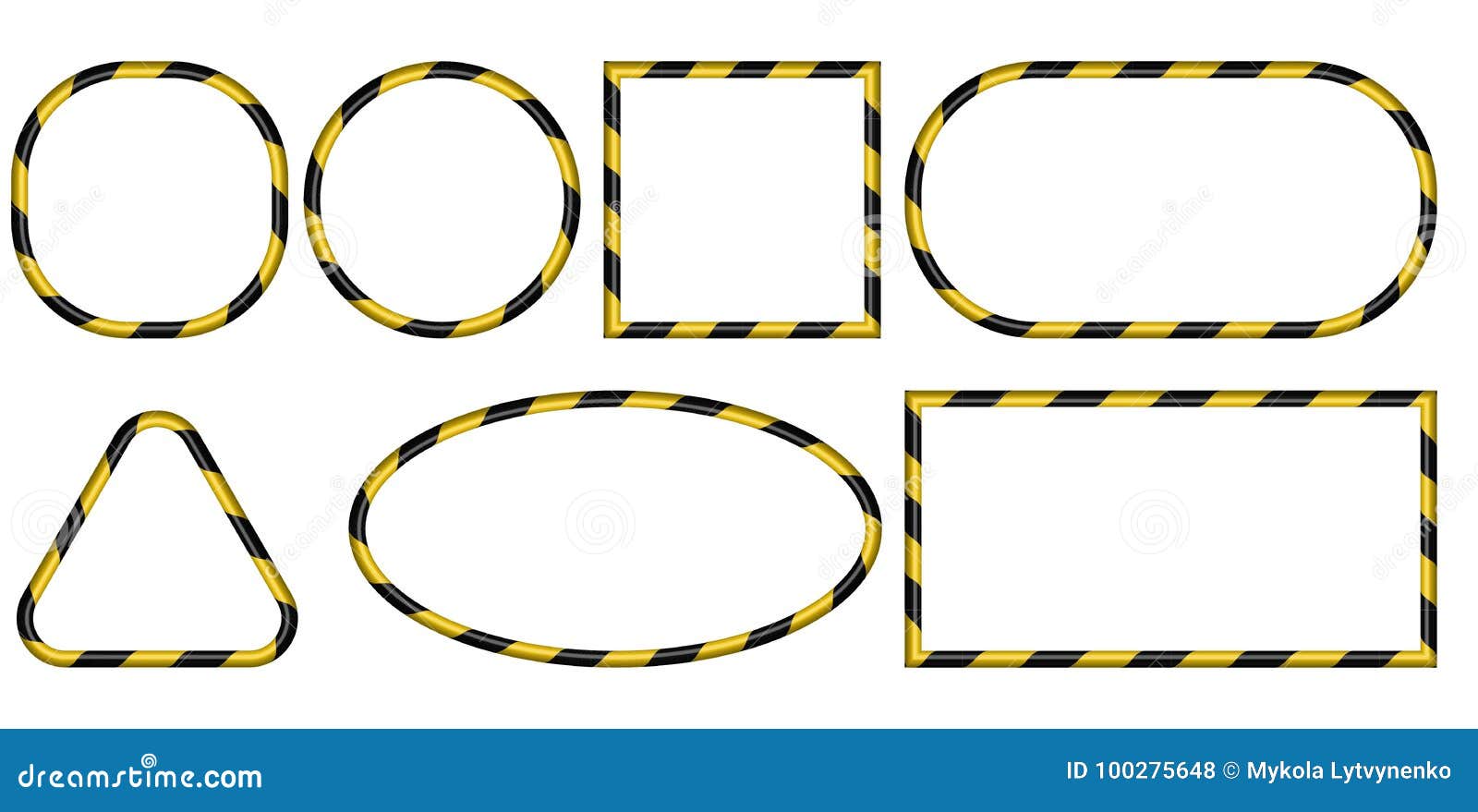 Set of 3D Frames, Yellow and Black Stripes Ribbon Pattern, Vector ...