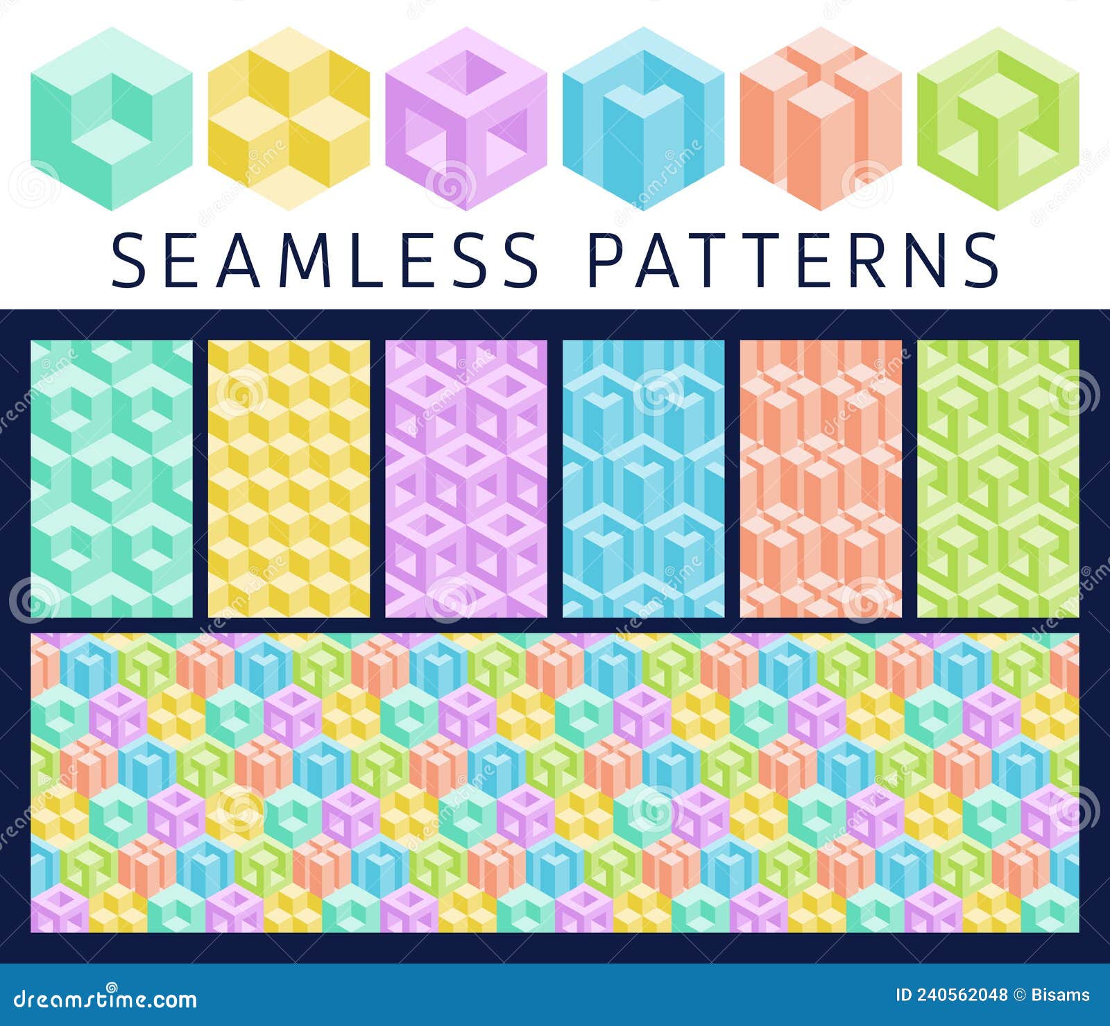 Set of 3d Geometric Seamless Elements and Patterns. Isometric Optical ...