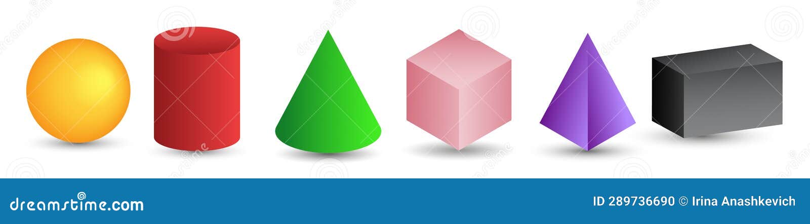 Set Of 3d Geometric Shapes. Isometric Views Of Sphere, Cylinder, Cone ...