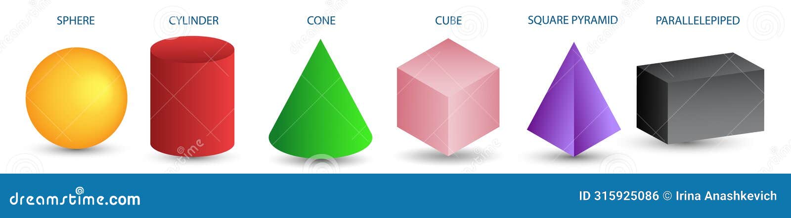 Set of 3d Geometric Shapes. Isometric Views of Sphere, Cylinder, Cone ...