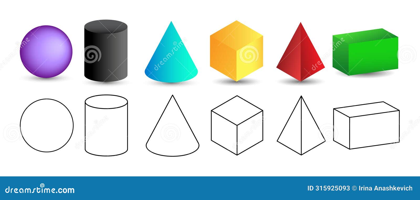 Set of 3d Geometric Shapes. Isometric Views of Sphere, Cylinder, Cone ...