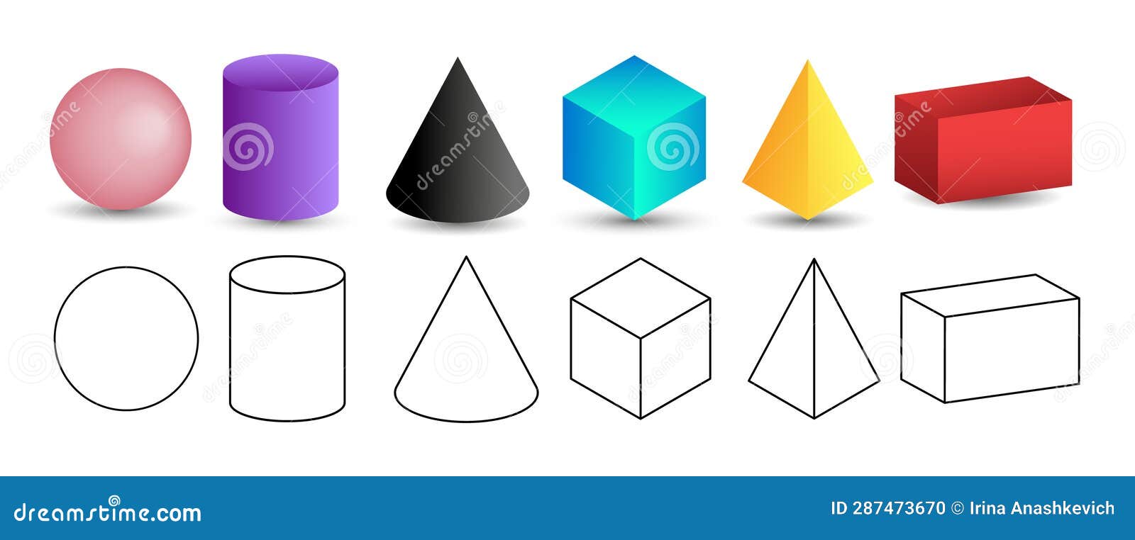 Set of 3d Geometric Shapes. Isometric Views of Sphere, Cylinder, Cone ...