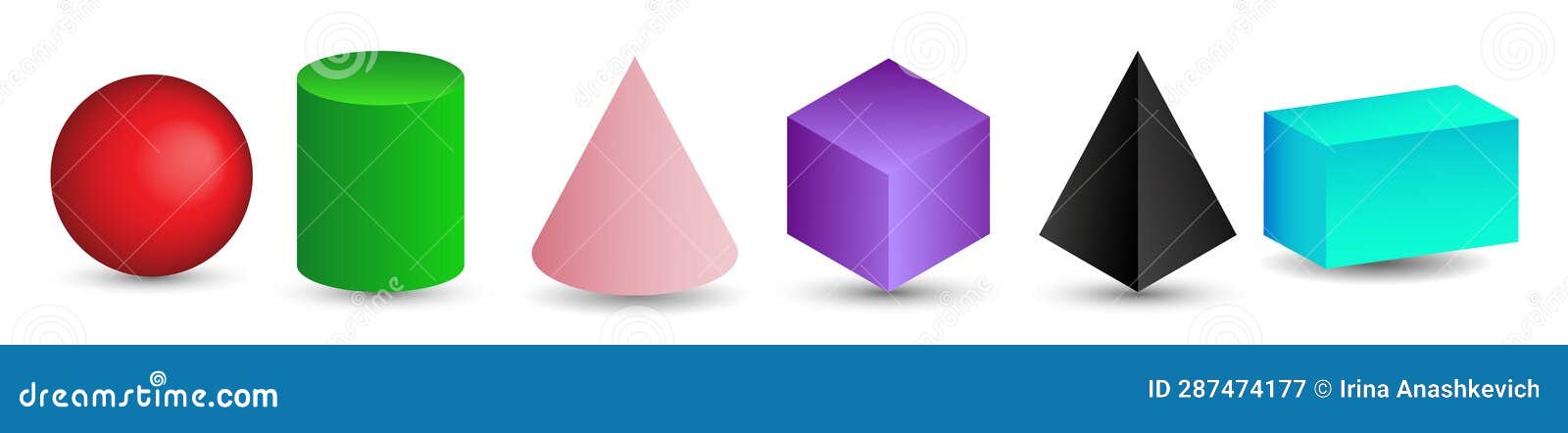 Set of 3d Geometric Shapes. Isometric Views of Sphere, Cylinder, Cone ...