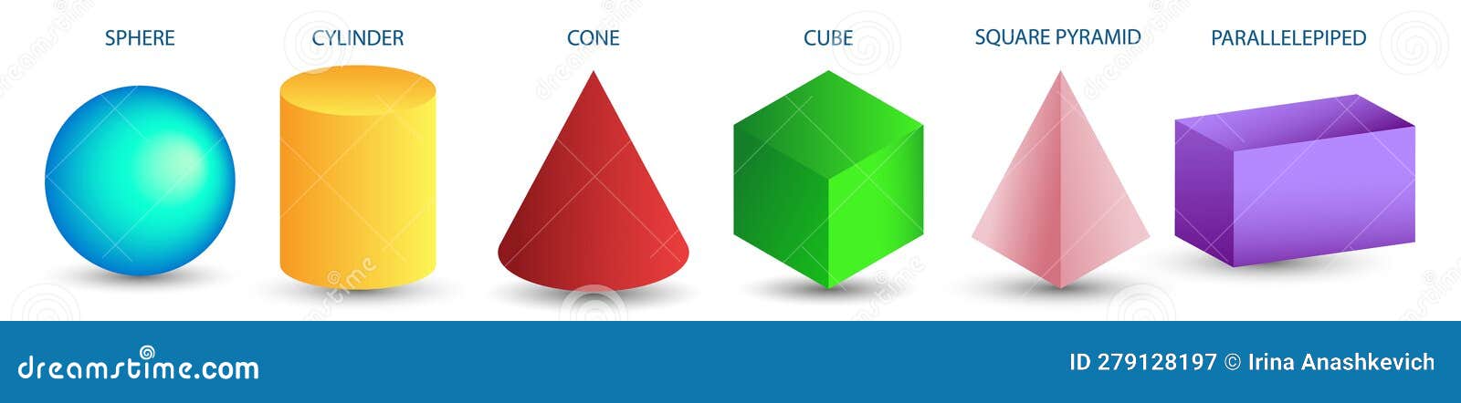 Set of 3d Geometric Shapes. Isometric Views of Sphere, Cylinder, Cone ...