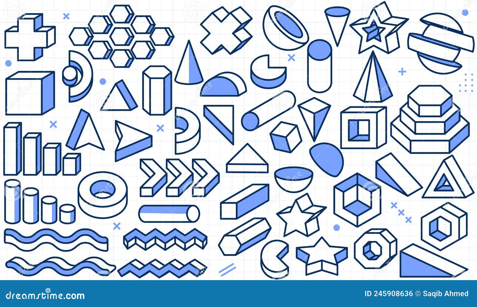 Set of 3D Geometric Shapes Outline Icon Element Vector Stock Vector ...