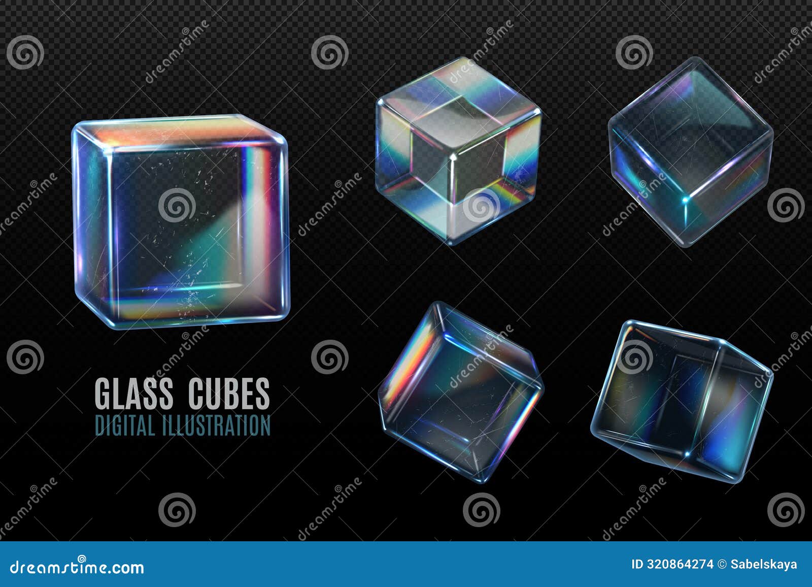 Set of 3D Glass Cubes with Holographic Effects on an Isolated ...