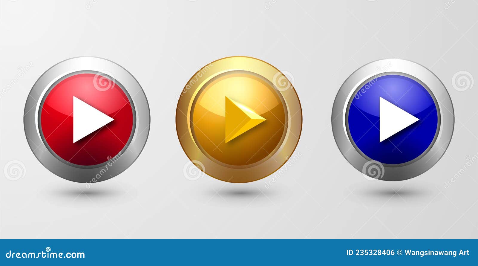 Set 3d glossy Play Button stock vector. Illustration of media - 235328406
