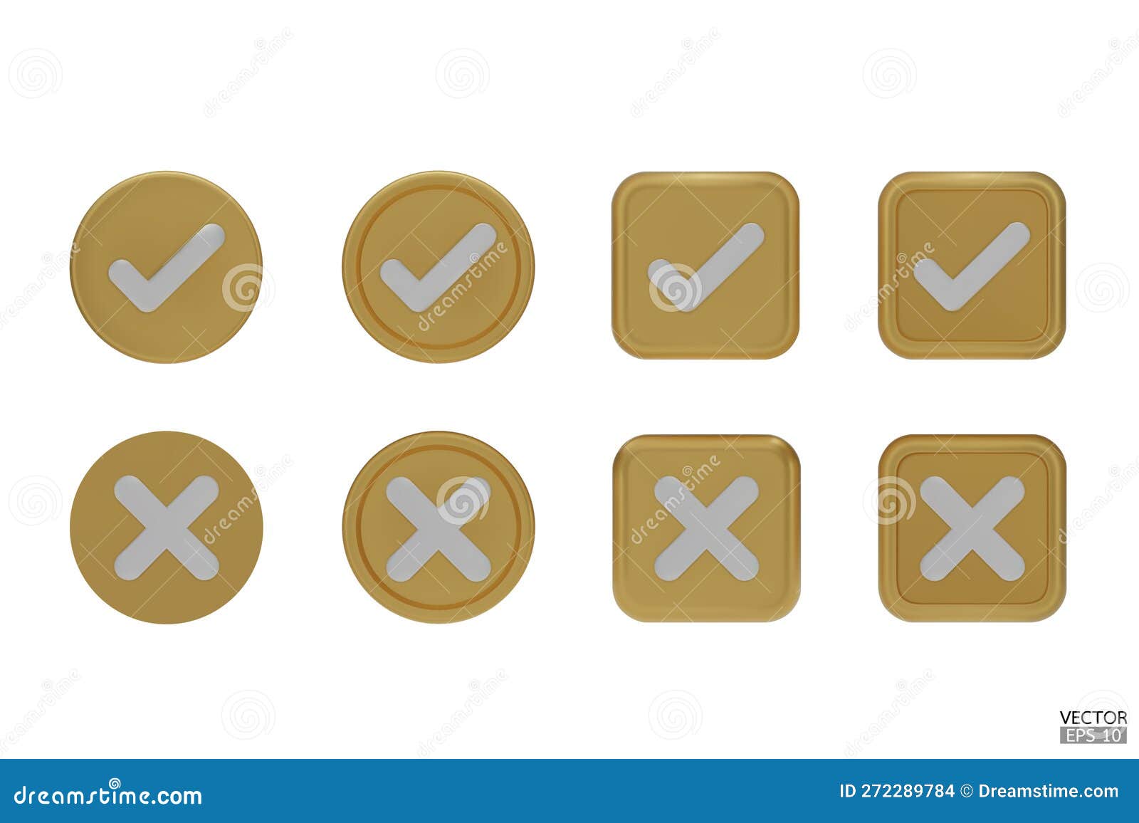 Set Of 3D Gold Checkmark, And X Mark Icon Sets. Checkmark The Right ... Set Of 3D Gold Checkmark, And X Mark Icon Sets. Checkmark The Right ...