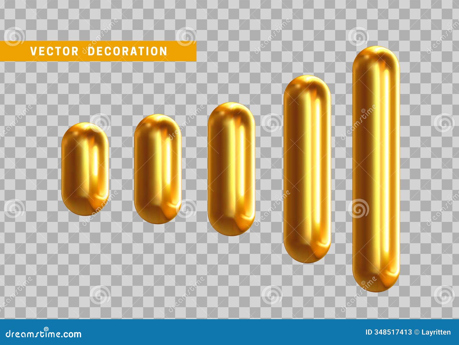 Set 3d Golden Capsule. Golden Geometric Shapes Objects. Realistic ...