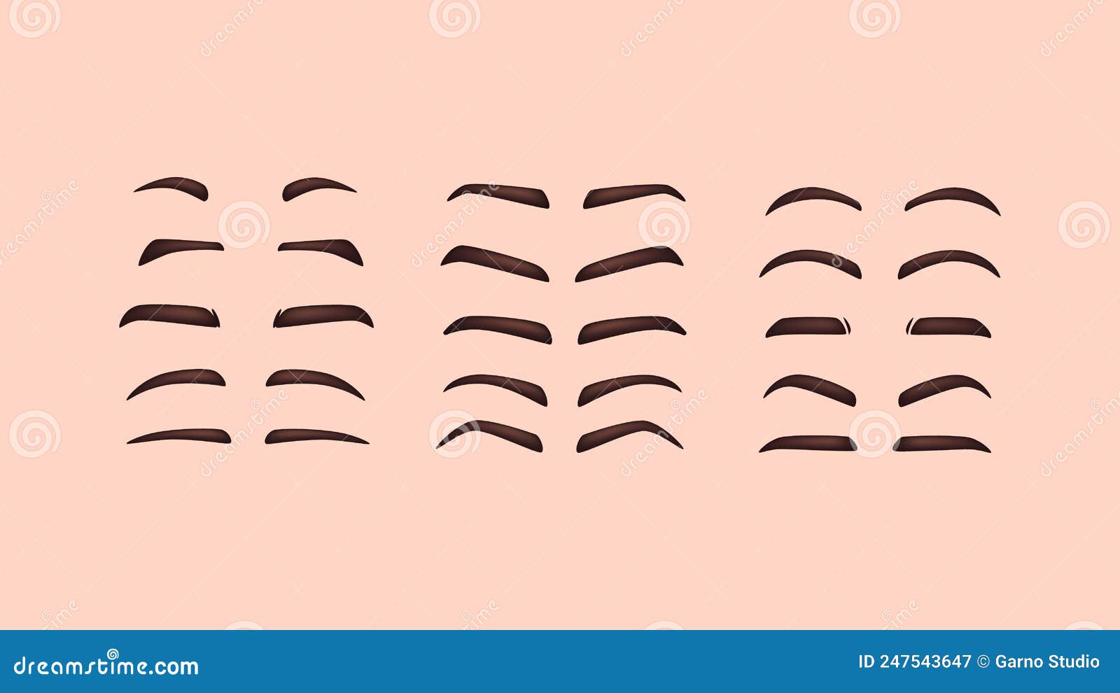 Set of 3D Graphic Eyebrow Shapes Stock Vector - Illustration of drawing ...