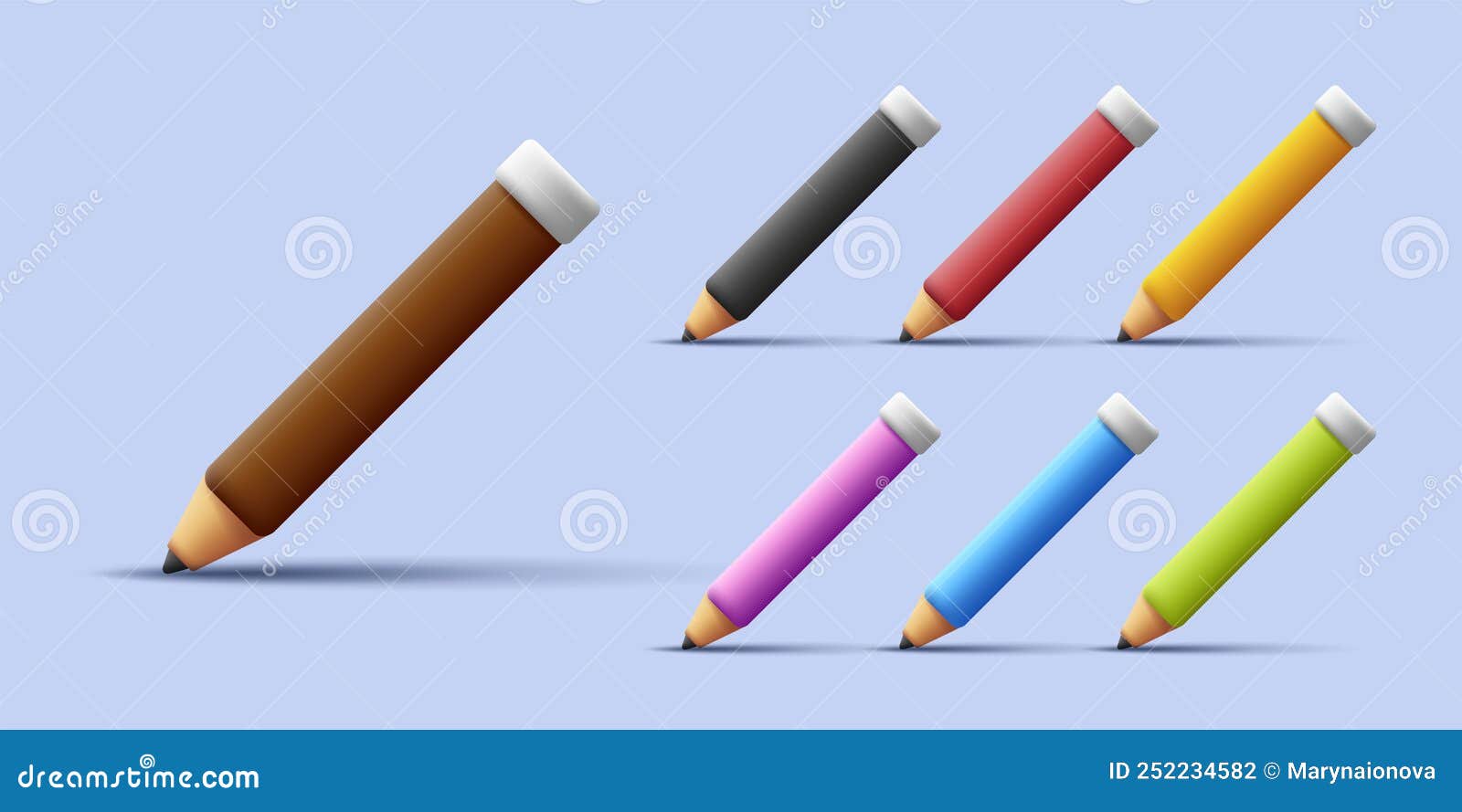 Set of 3d Icons of Crayons or Pencils of Different Colors Stock Vector ...