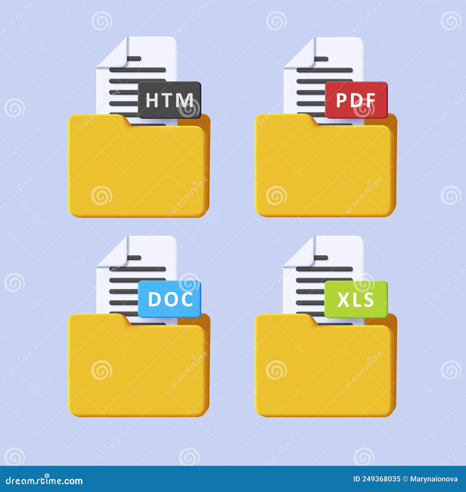 Set of 3d Icons of File Format Documents in Folder Stock Vector ...