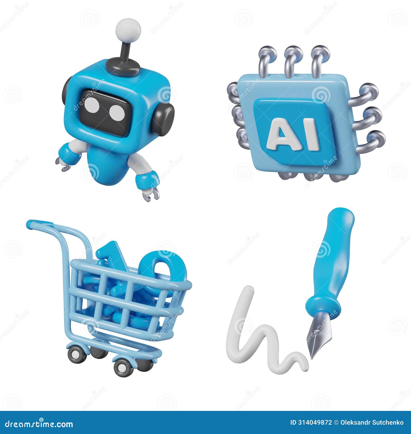 Set of 3D Illustrations for Concepts with Artificial Intelligence Stock ...