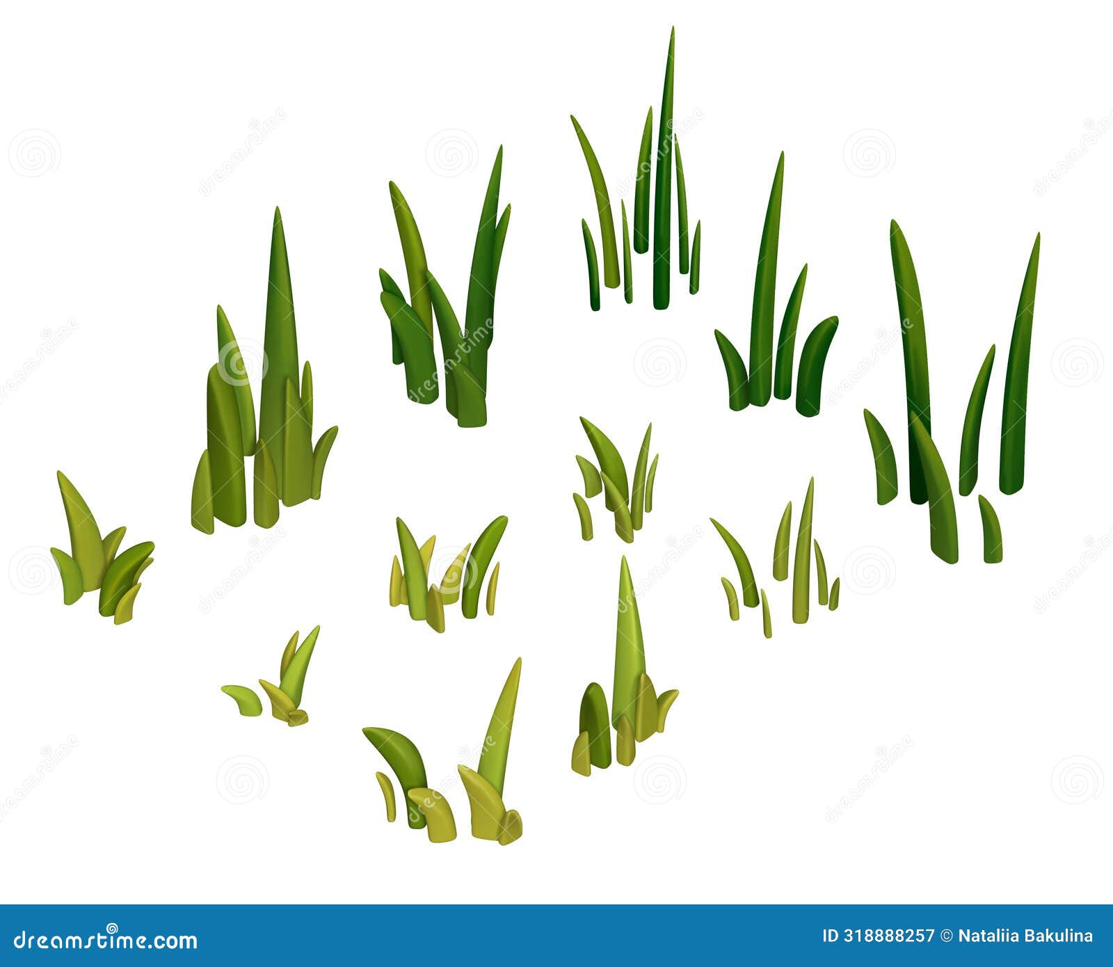 A Set of 3d Illustrations of Stylized Green Grass. Objects Isolated on ...