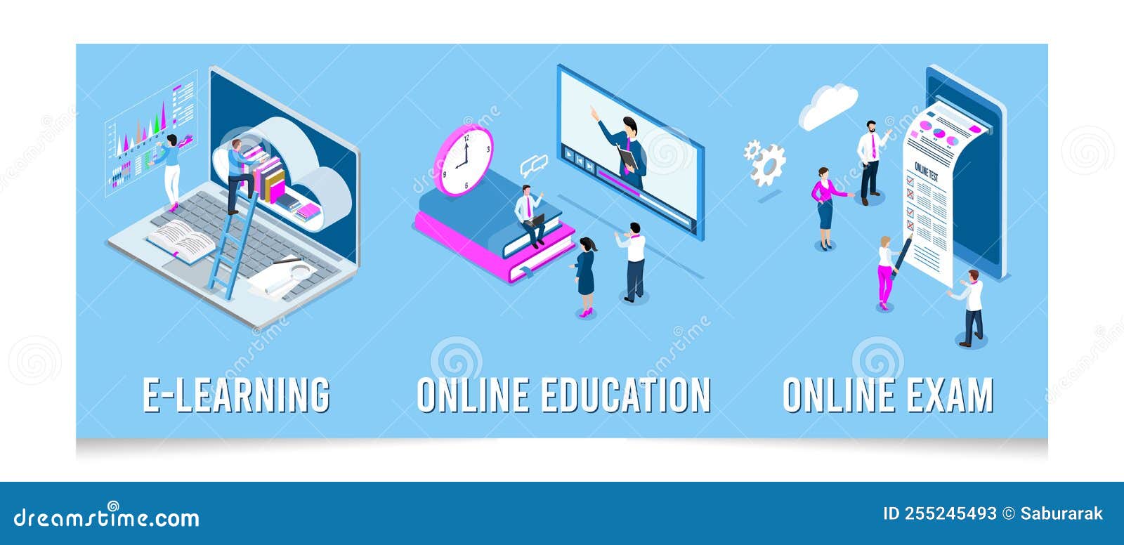 Set of 3D Isometric E-learning Platform, Innovative Education and ...