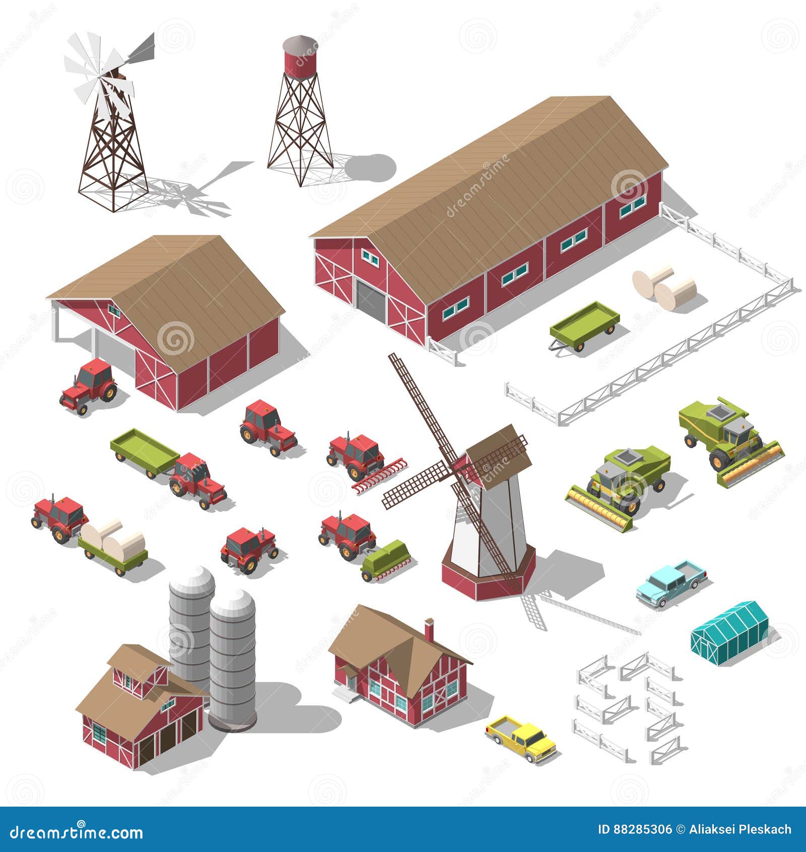 Isometric Farm Elements Set Stock Illustrations – 545 Isometric Farm ...