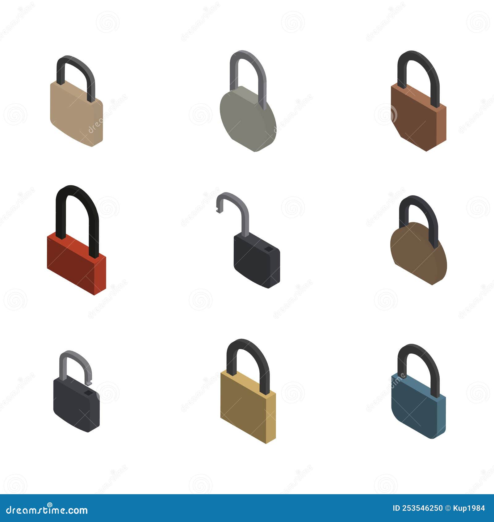 Set of 3D Isometric Locks, Flat Vector Illustration Stock Vector ...