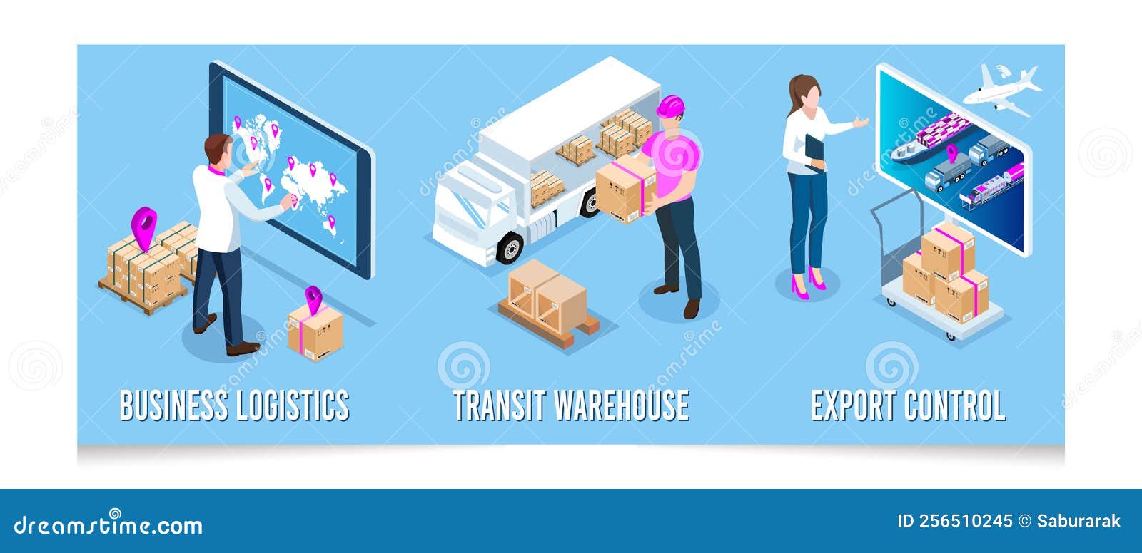 Set of 3D Isometric Smart Logistics Technologies Concept with Smart ...