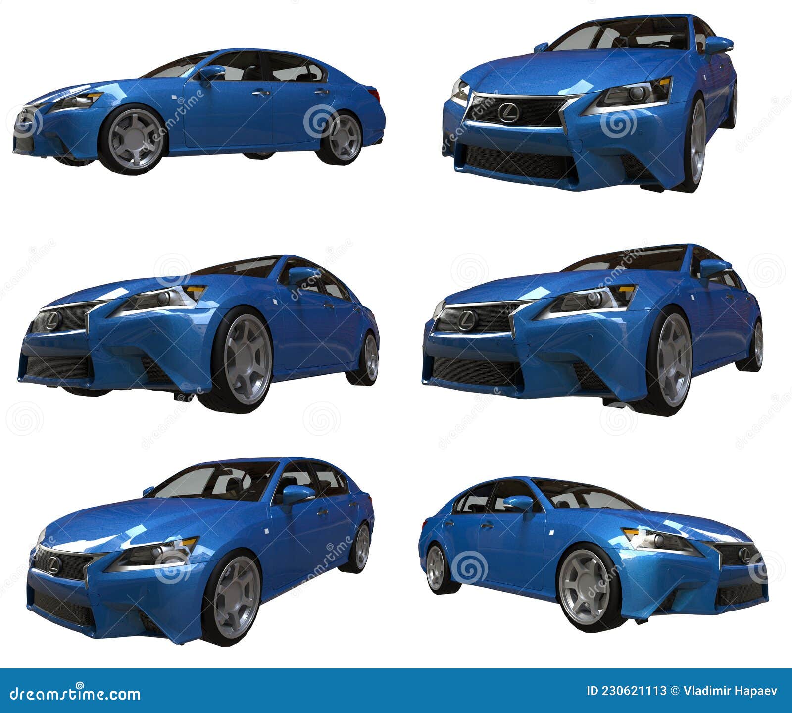 Set 3d Model Blue Lexus Gs On White Background. 3d Rendering. Editorial ...