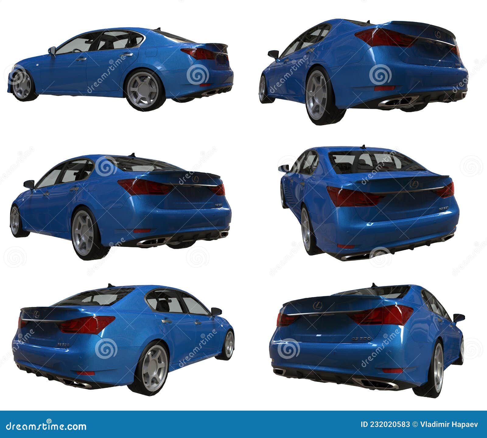 Set 3d Model Blue Lexus Gs On White Background. 3d Rendering. Editorial ...