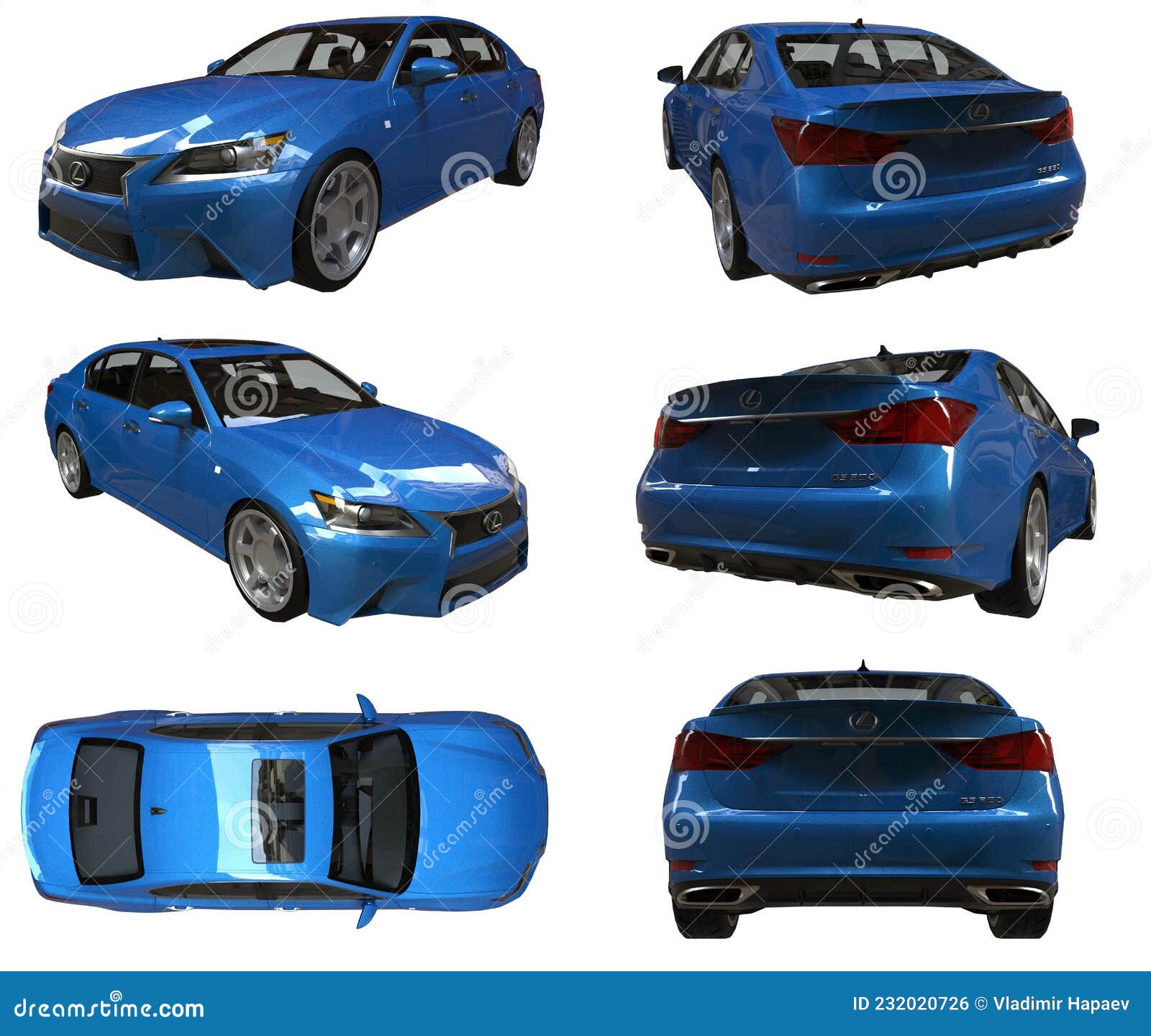Set 3d Model Blue Lexus Gs on White Background. 3d Rendering. Editorial ...