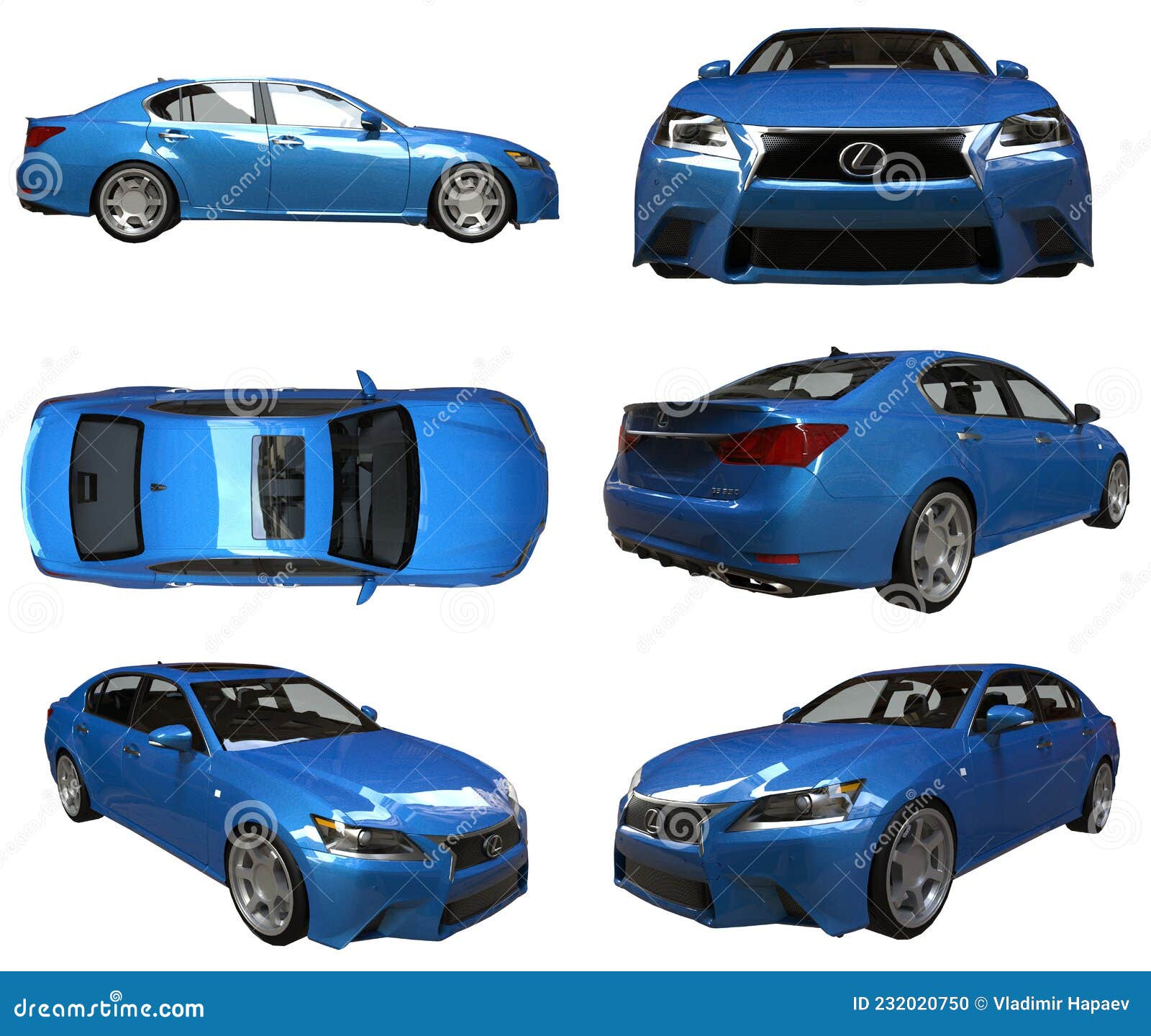 Set 3d Model Blue Lexus Gs On White Background. 3d Rendering. Editorial ...