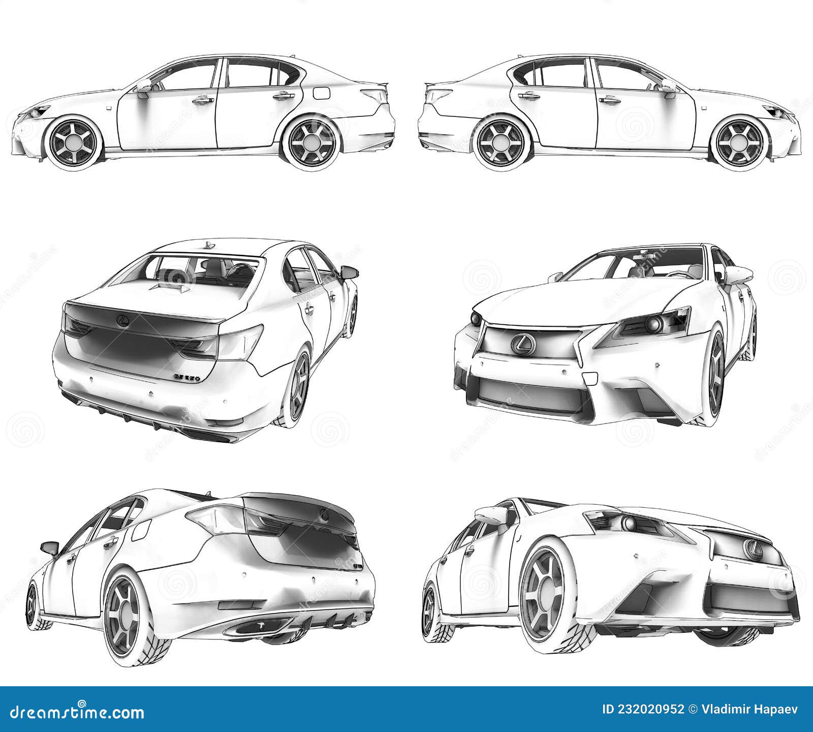Set 3d Model Lexus Gs on White Background. 3d Rendering. Editorial ...