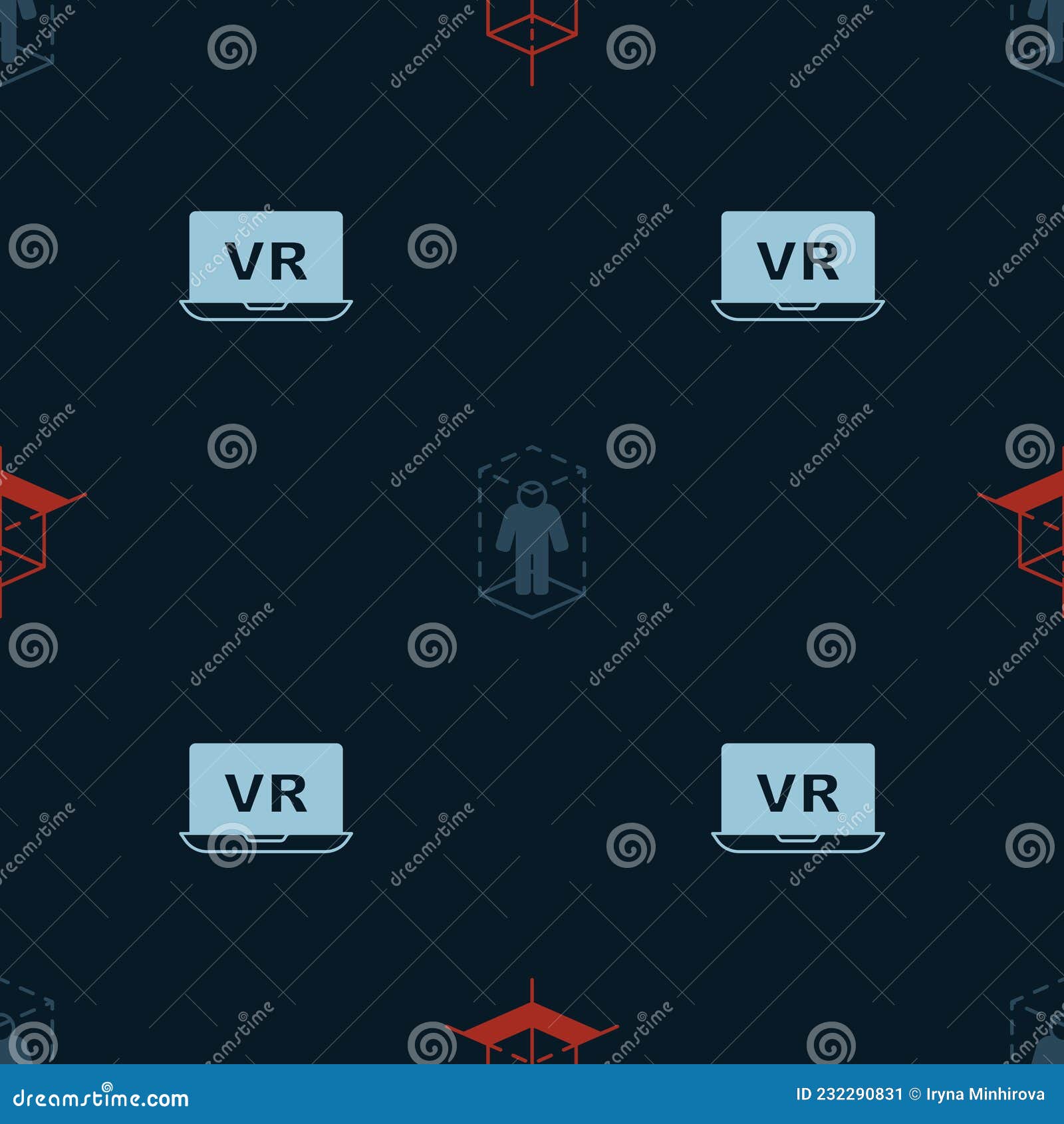 Set 3d Modeling, and Virtual Reality on Seamless Pattern. Vector Stock ...