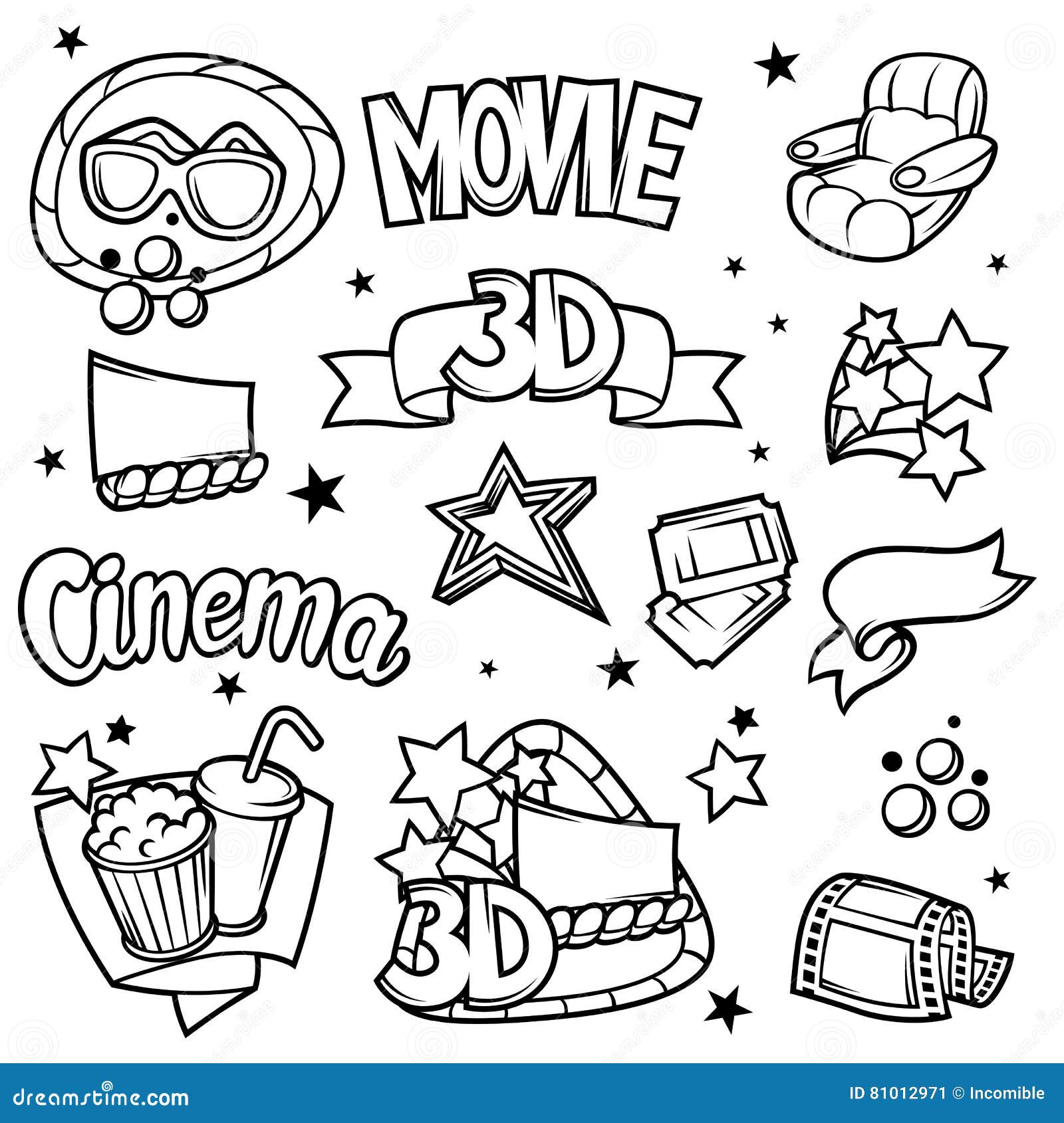 Set of 3d Movie Design Elements and Cinema Objects in Cartoon Style ...