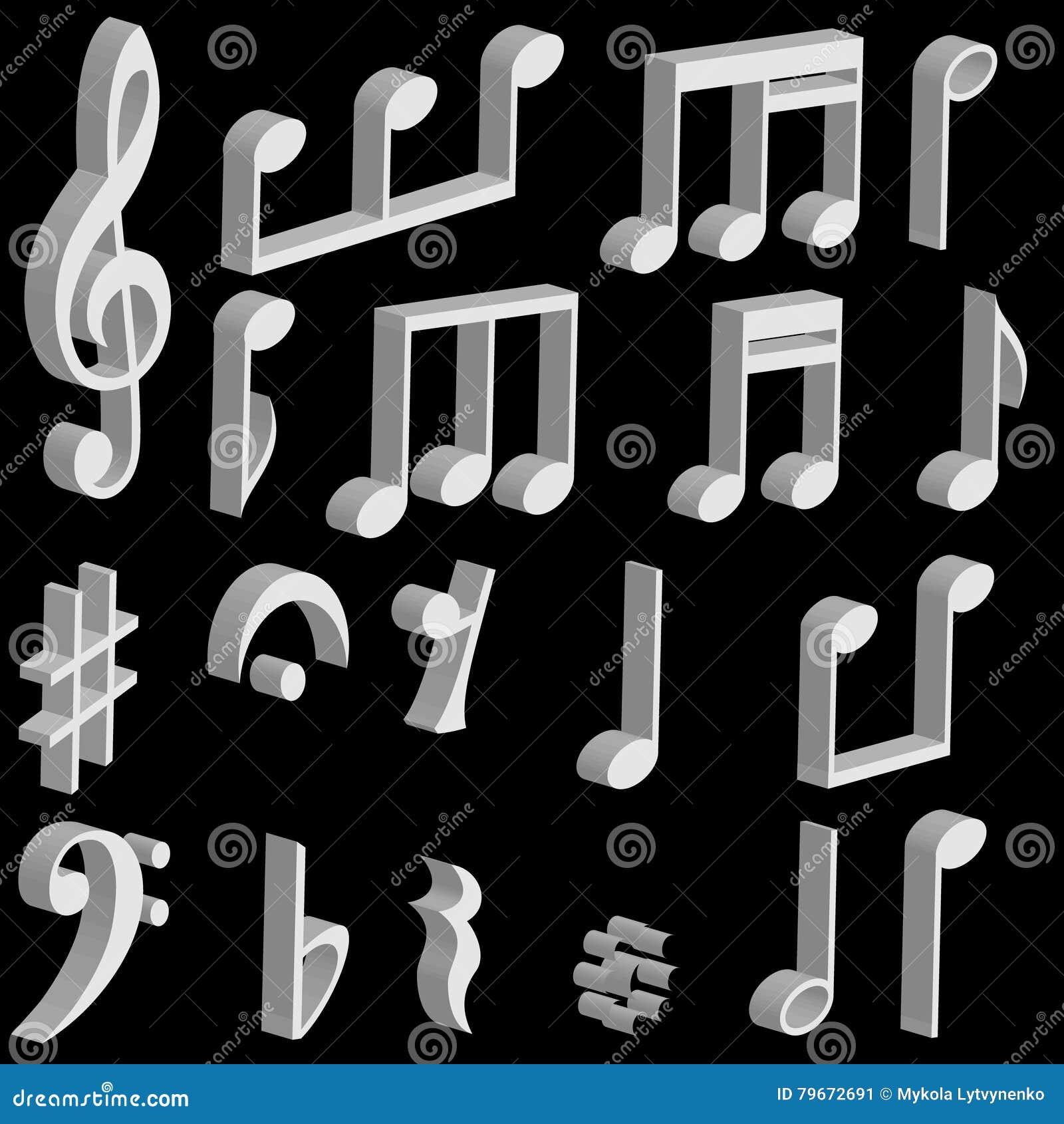 Set 3d music notes stock vector. Illustration of color - 79672691