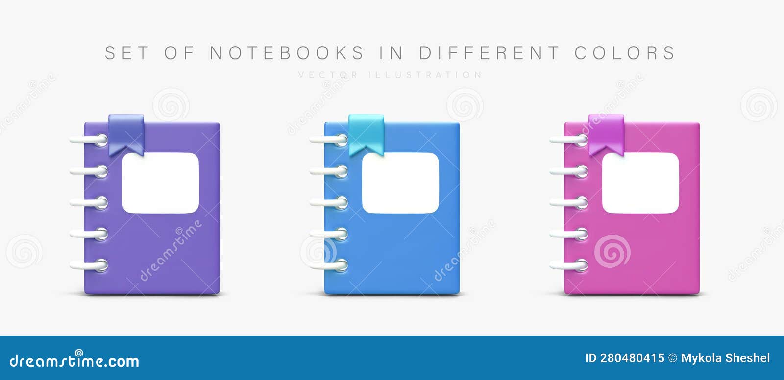Set of 3D Notebooks in Different Colors. Personal Planers with Vertical ...