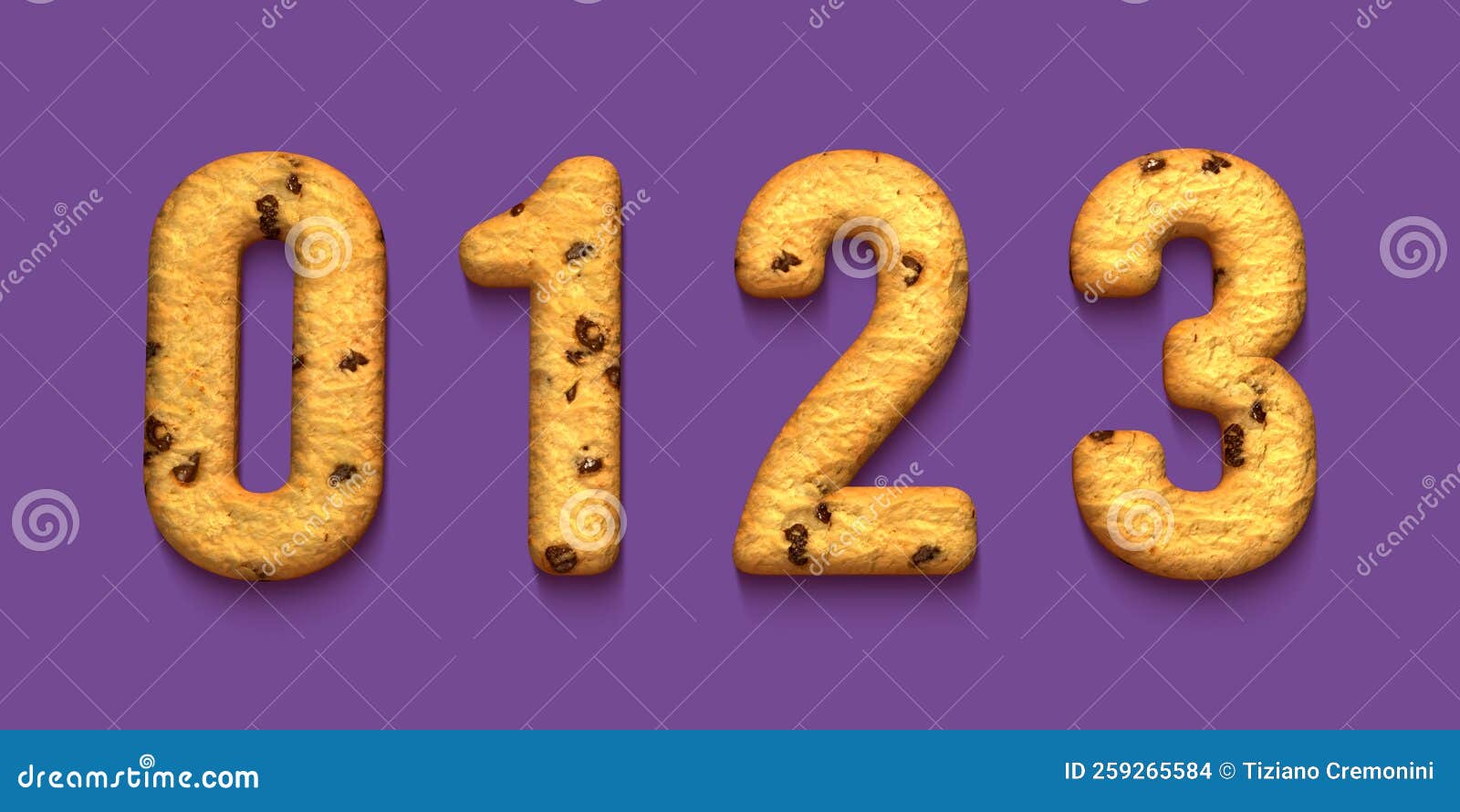 Set of 3d Numbers Made of Biscuit, Rendering, One, Two, Three, Zero ...